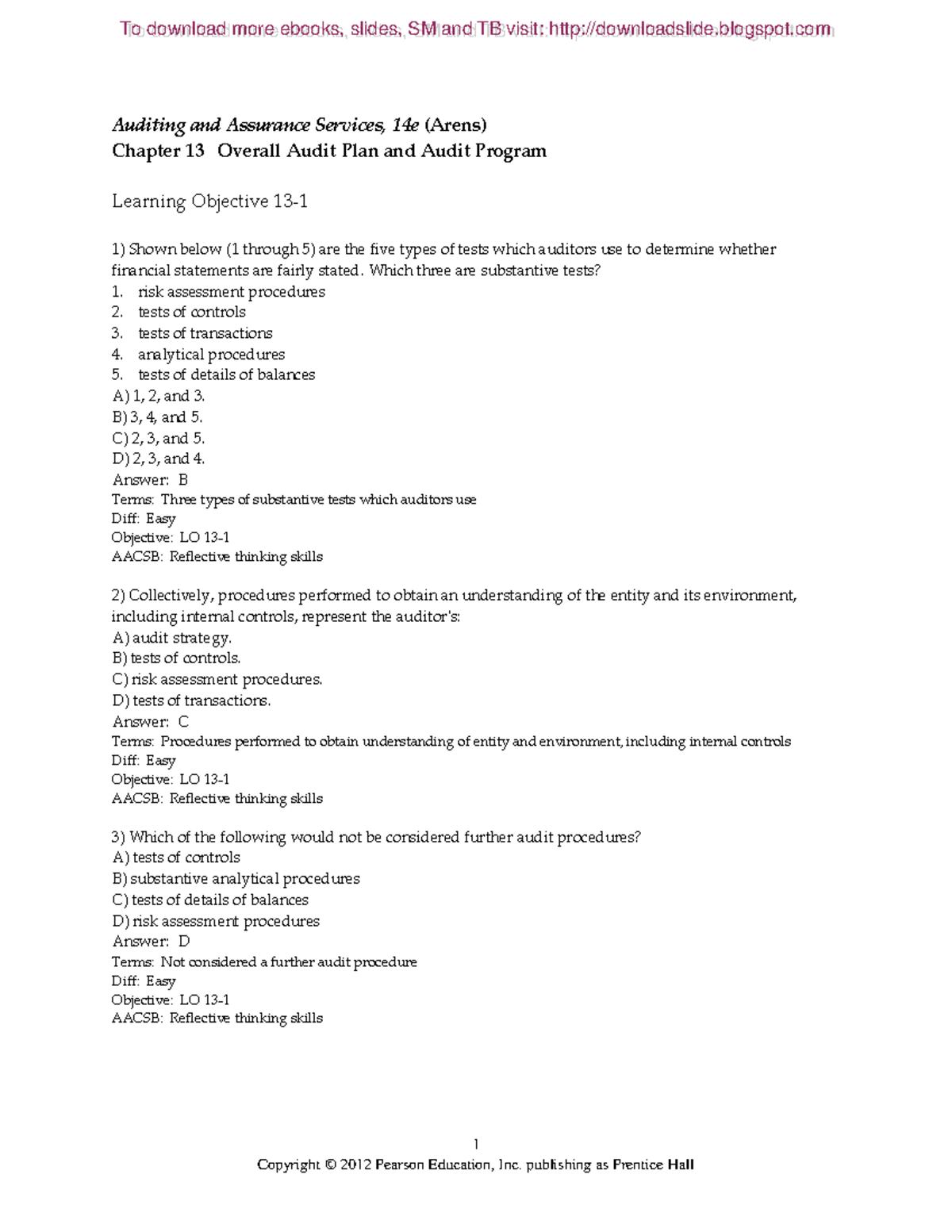 Chapter-13 - auditing - 1 Auditing and Assurance Services, 14e (Arens) Chapter 13 Overall Audit ...