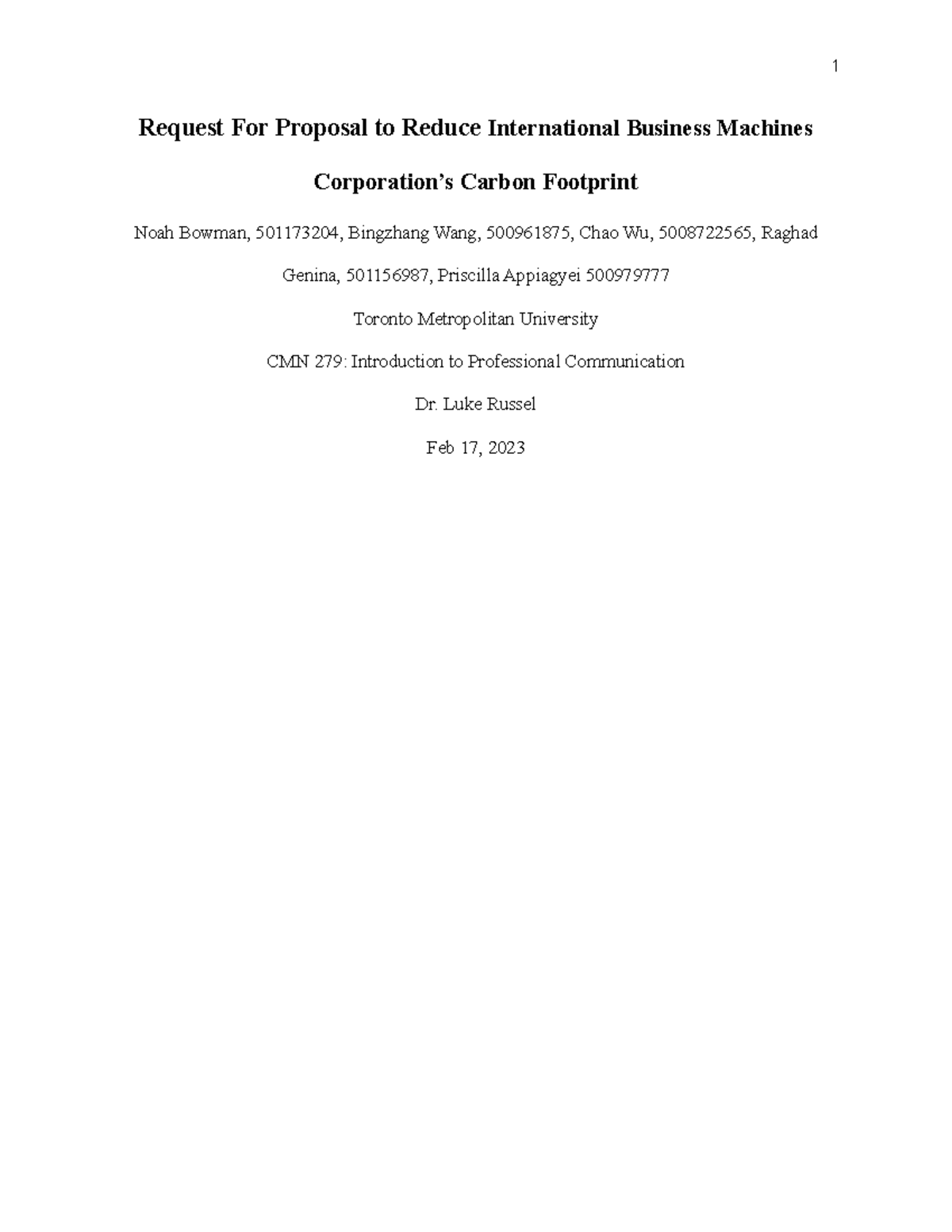 Assignement 2 Major report proposal - Request For Proposal to Reduce ...