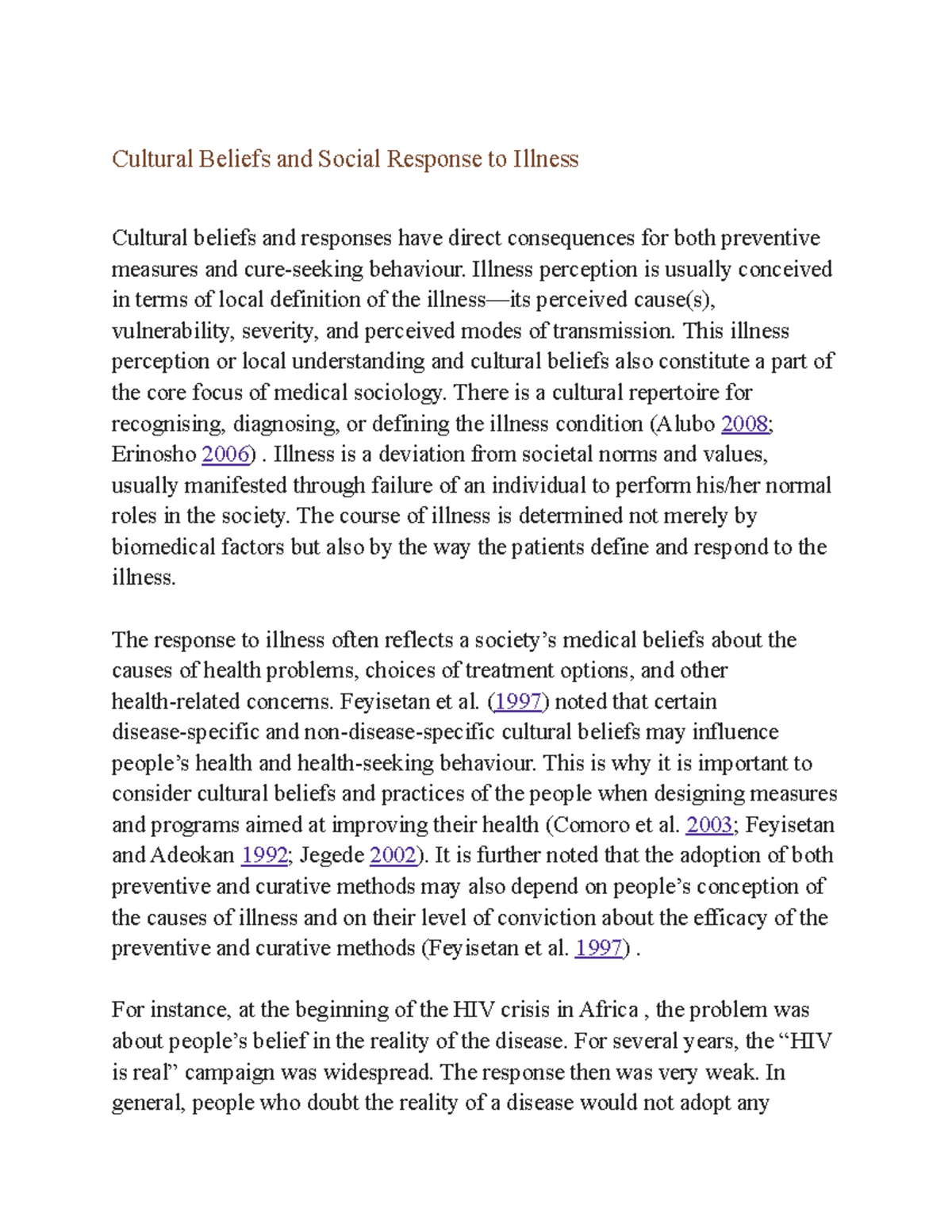 Cultural Beliefs and Social Response to Illness - Illness perception is ...