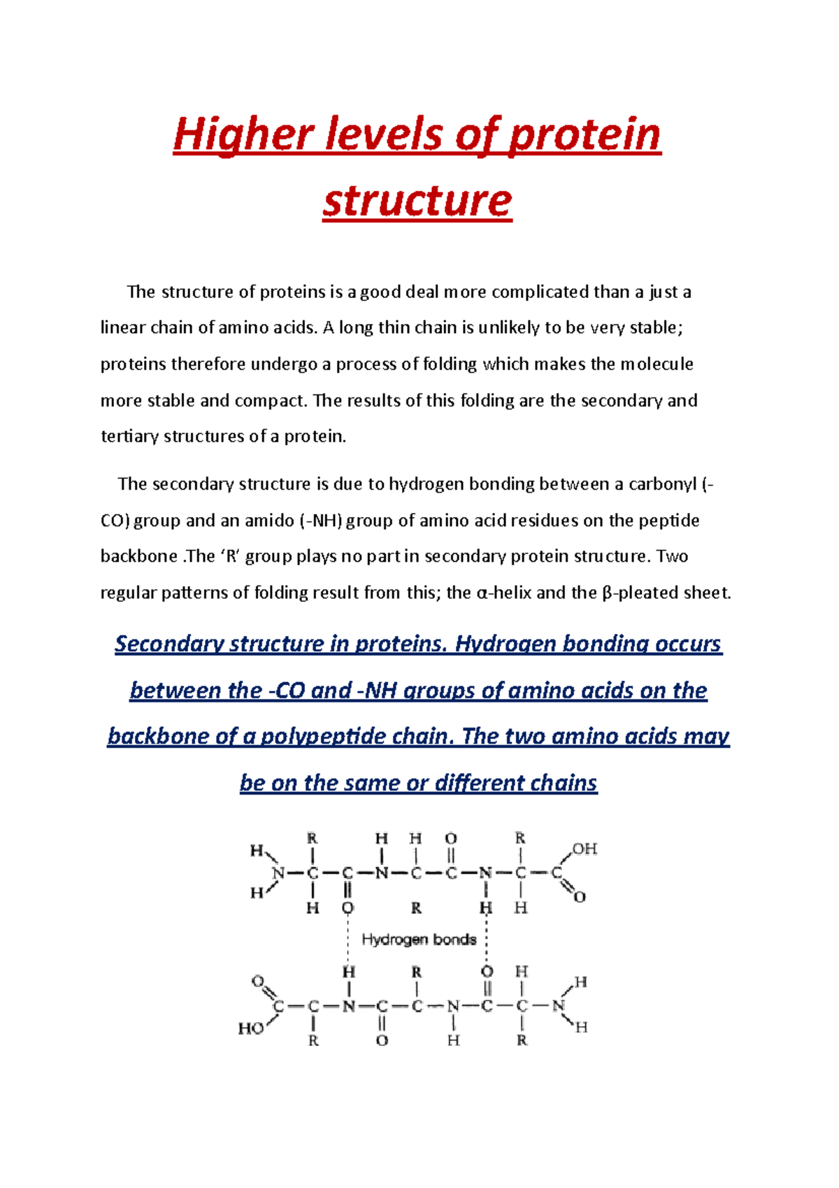 Higher levels of protein structure - Higher levels of protein structure ...