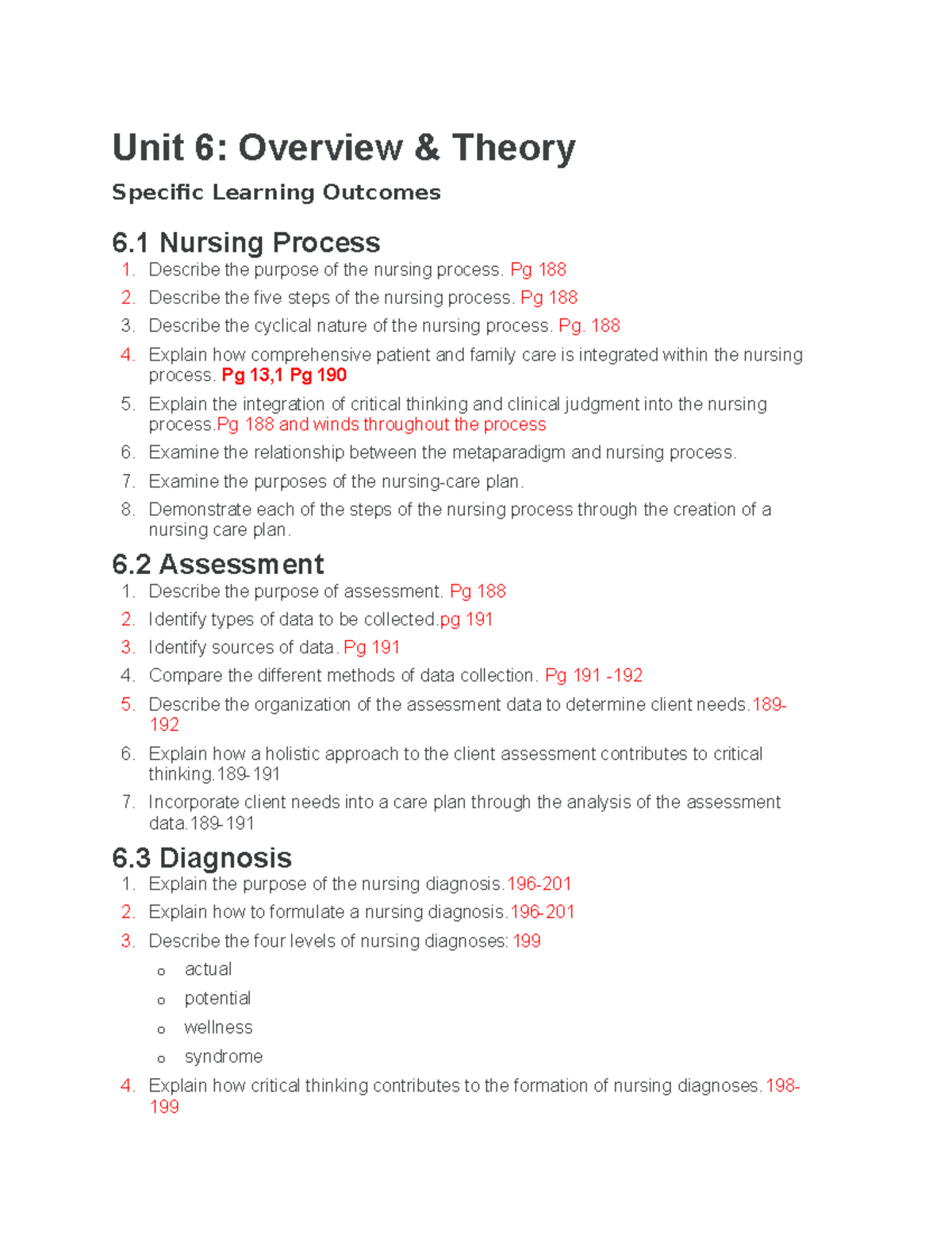 Unit 6 SLOs Page numbers - Unit 6: Overview & Theory Specific Learning ...