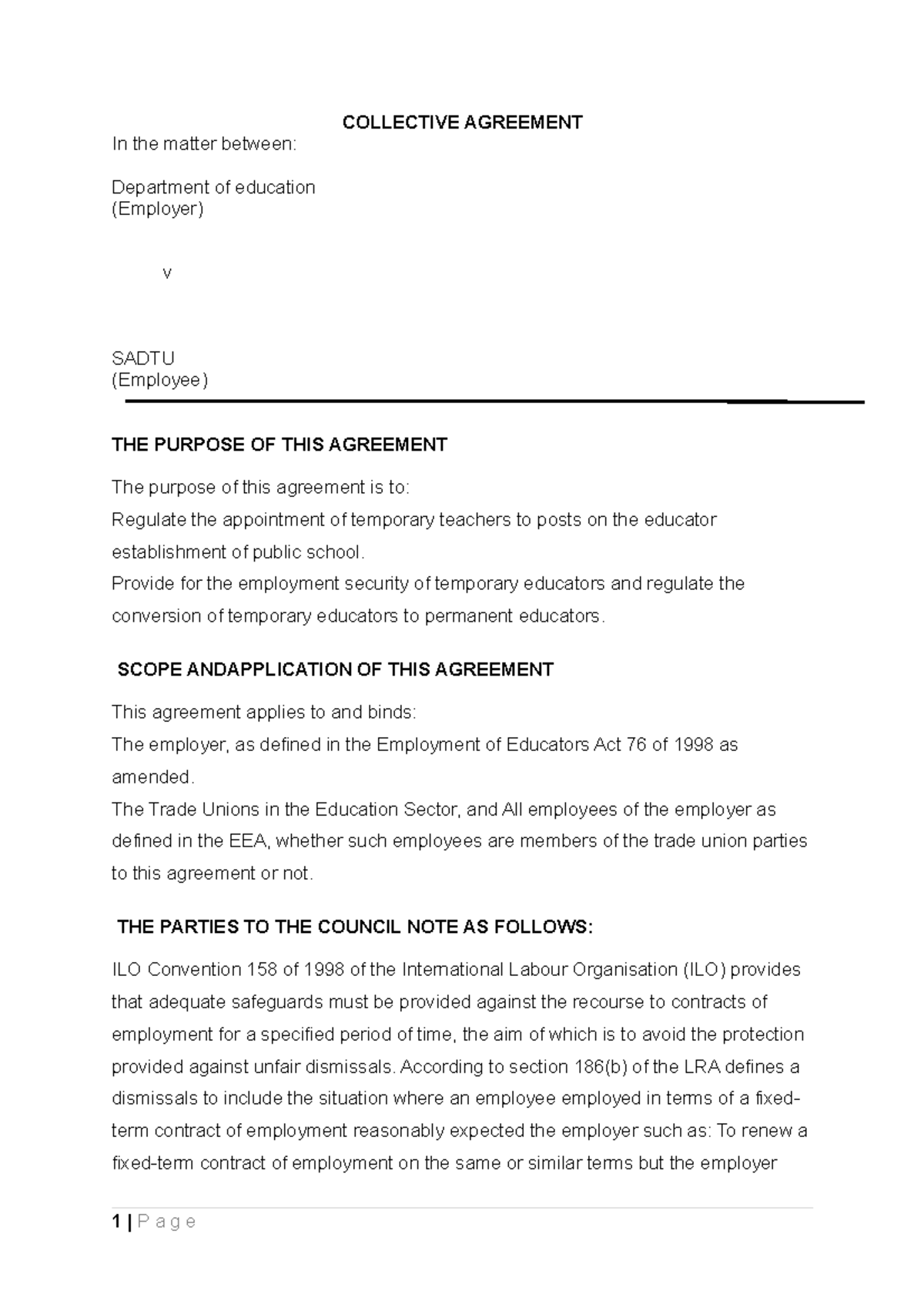 Collective Labour Assignment - COLLECTIVE AGREEMENT In the matter ...