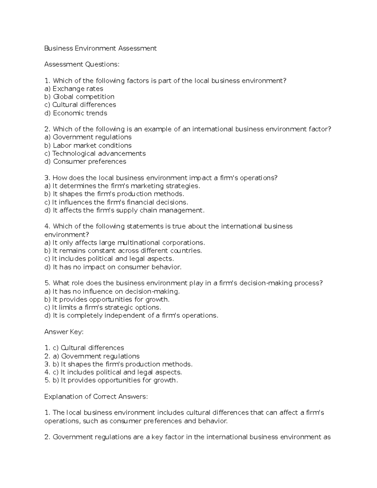 Business Environment Assessment - Business Environment Assessment ...
