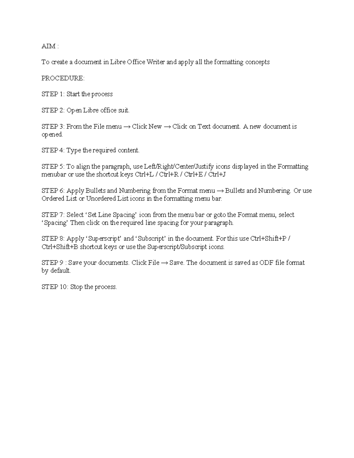 OST Lab Manual - AIM : To create a document in Libre Office Writer and ...