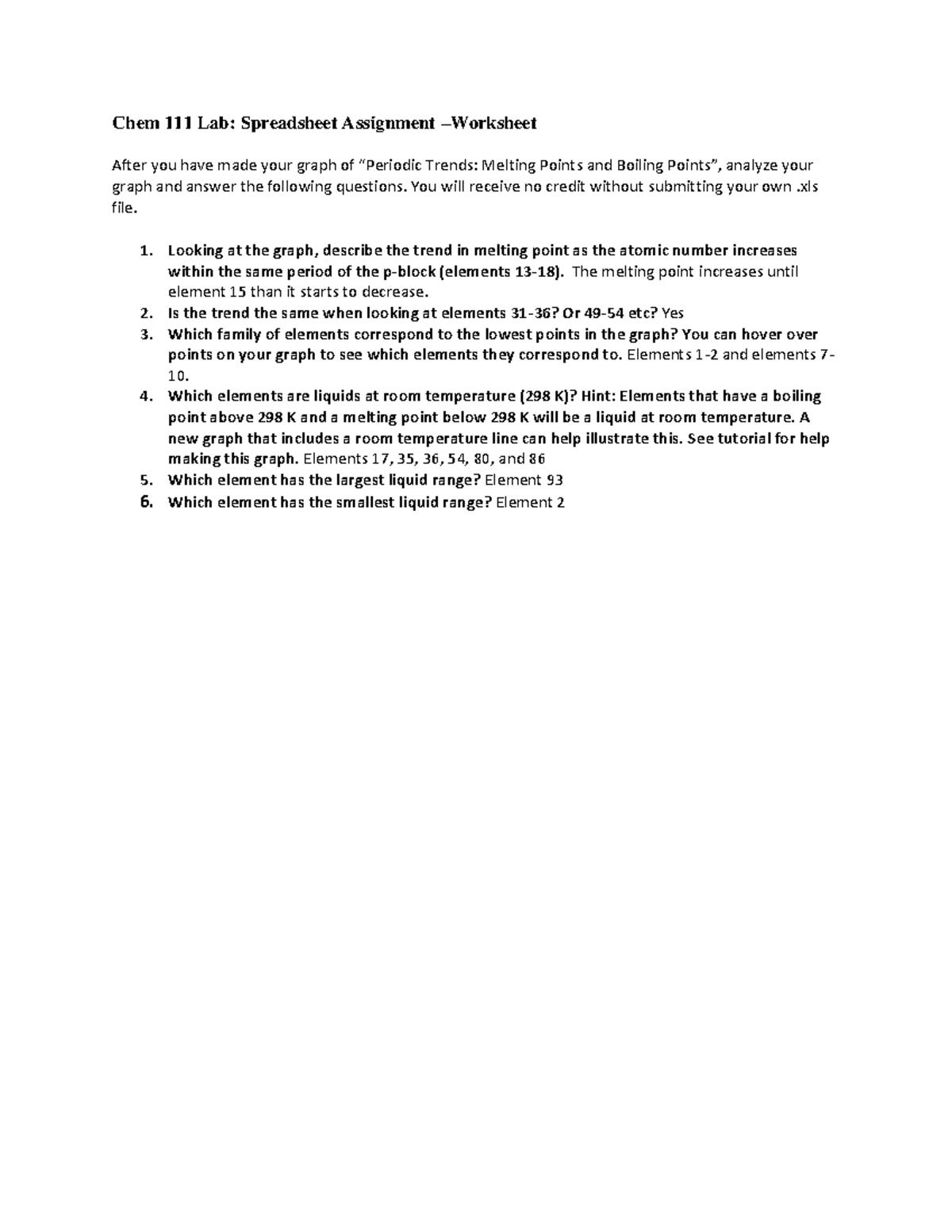 Elements Spreadsheet - Chem 111 Lab: Spreadsheet Assignment – Worksheet ...