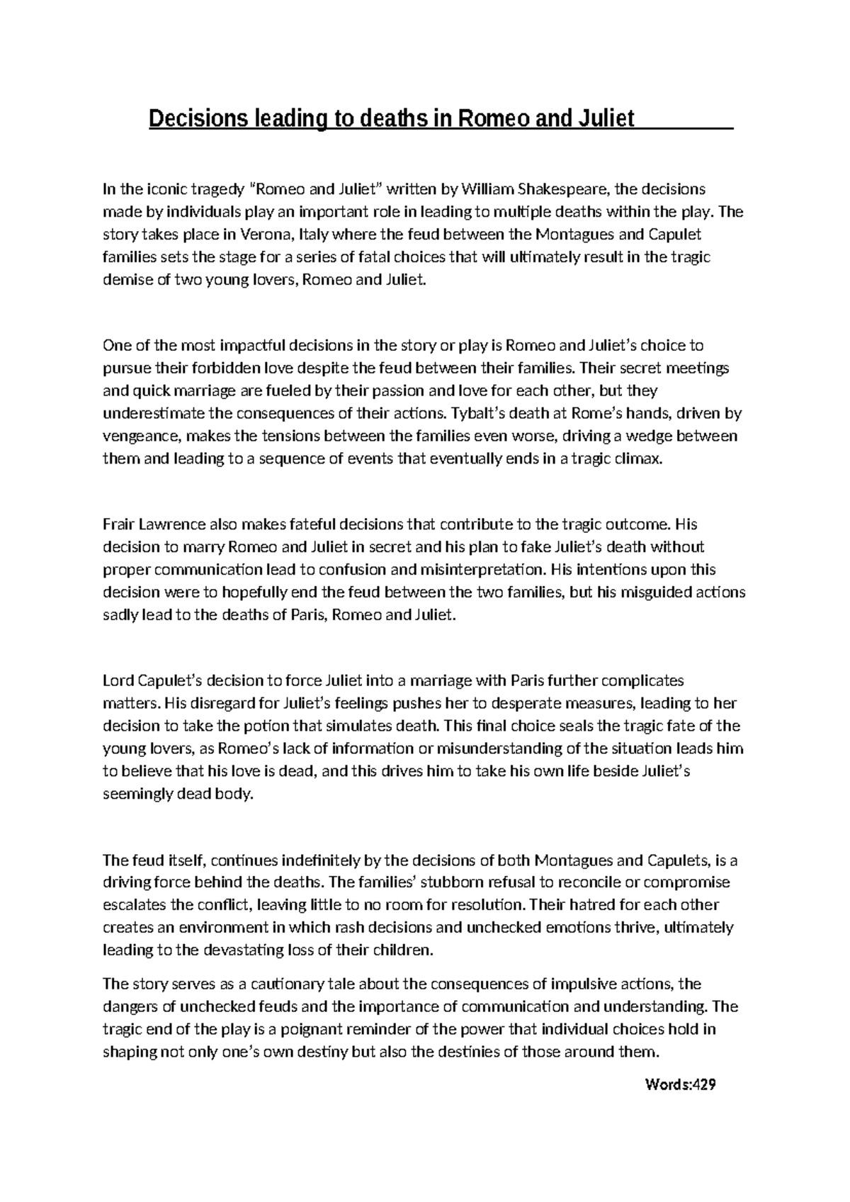 Decisions leading to deaths in Romeo and Juliet - The story takes place ...