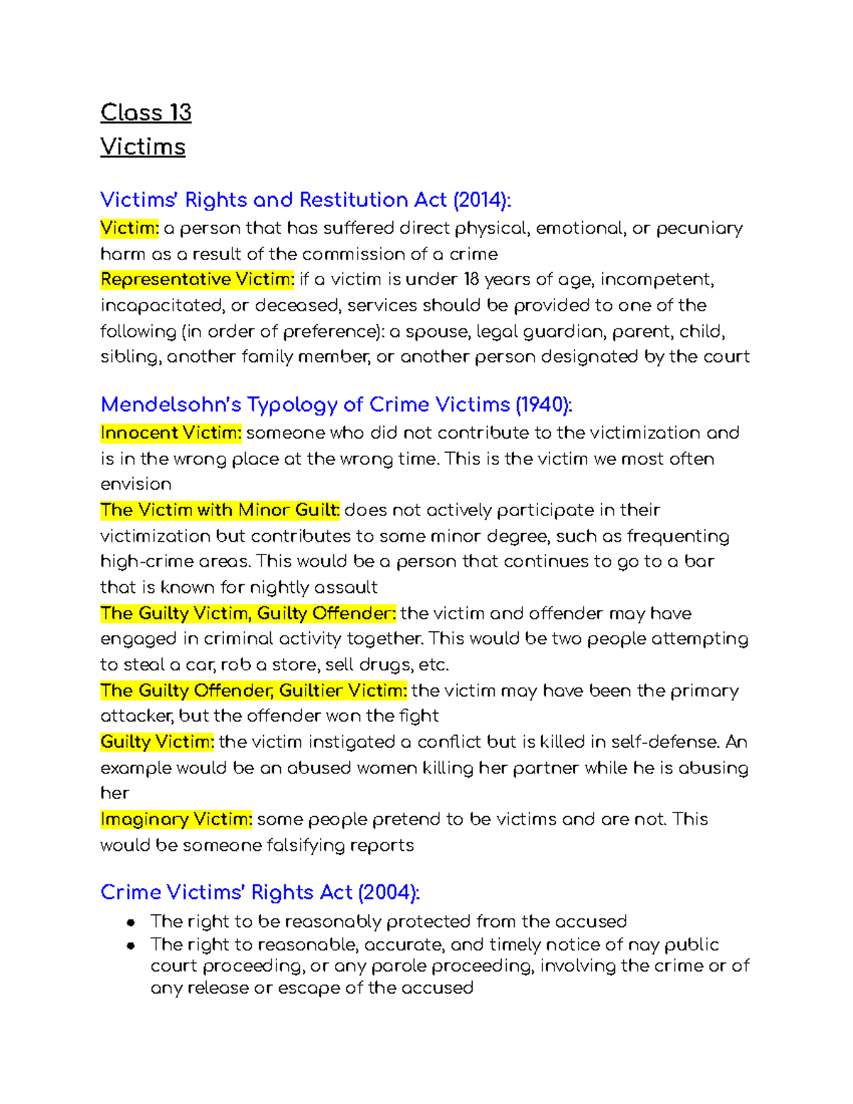 CJ Class 13 - Class 13 Victims Victims’ Rights and Restitution Act ...