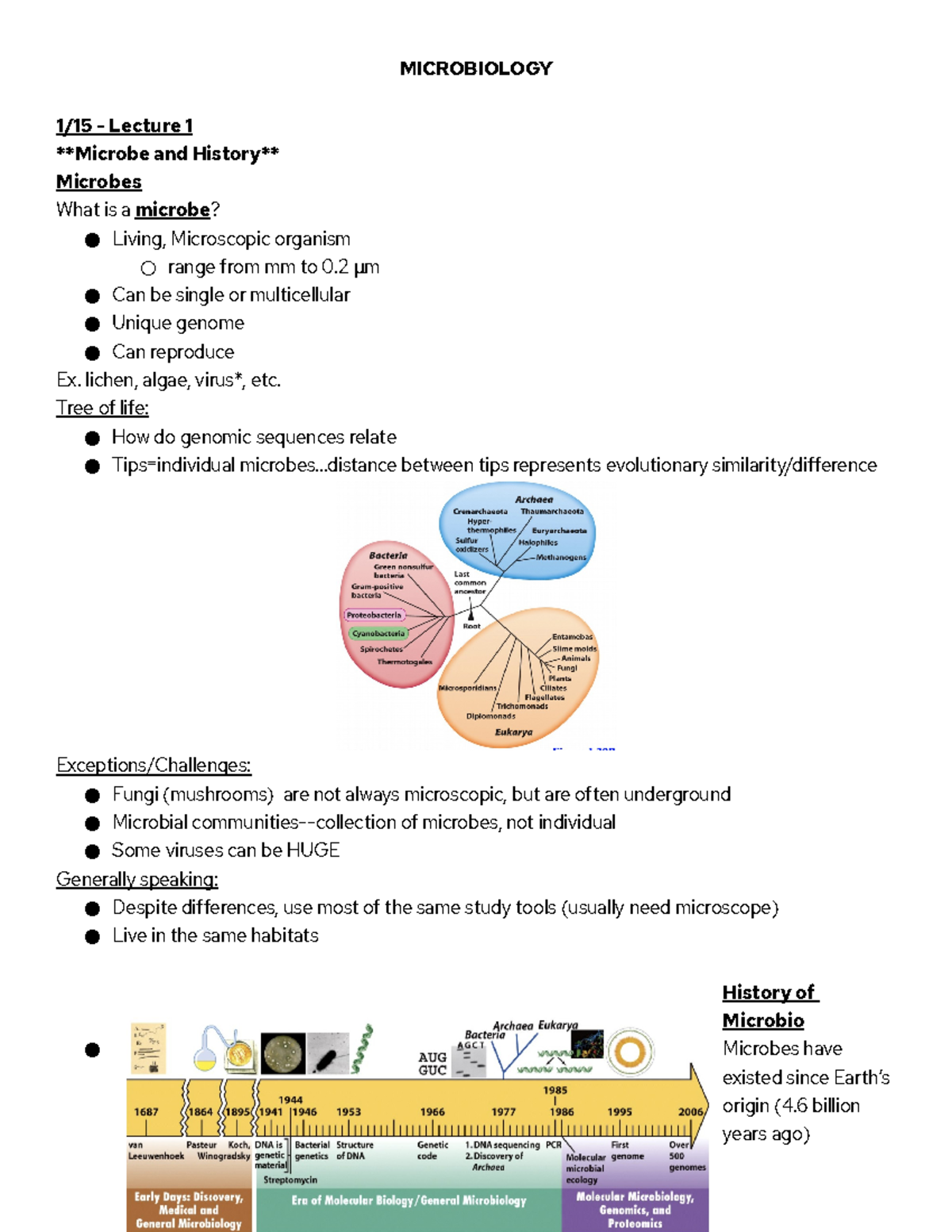 Microbiology EXAM 1 - Mircobiology Exam 1 - MICROBIOLOGY 1/15 - Lecture ...
