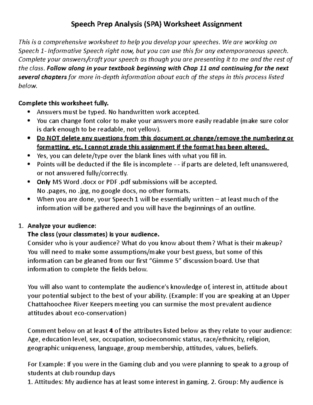 Speech Prep Analysis Worksheet - Speech Prep Analysis (SPA) Worksheet ...
