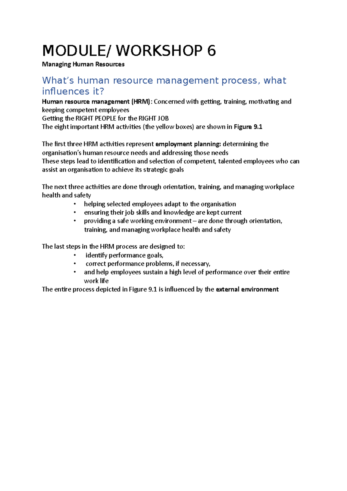 M6- Human Reasources - BUS104 lecture notes for module 6 - MODULE ...