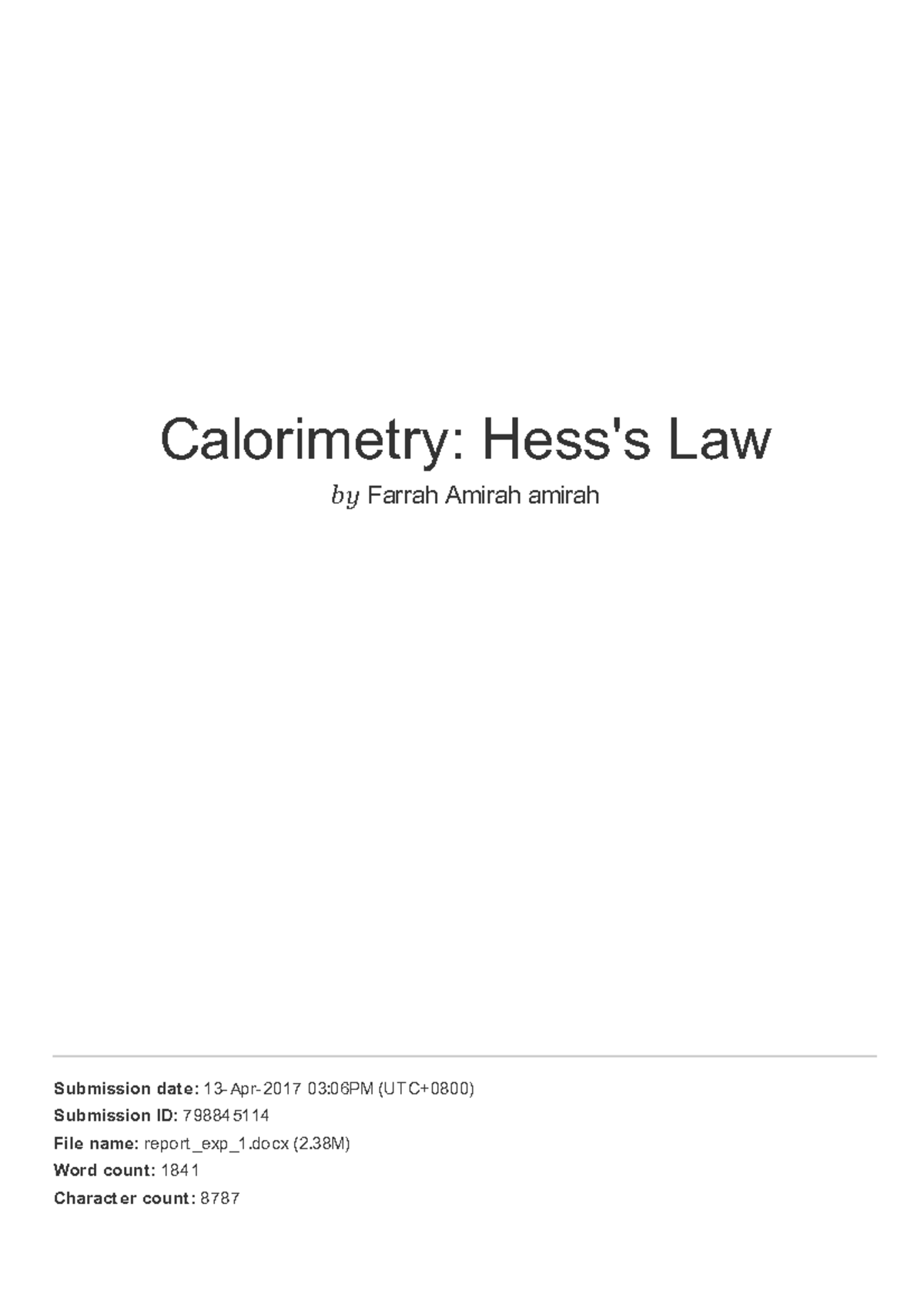 LAB 1- Calorimetry- Hess s Law - physical chemistry - Calorimetry: Hess ...
