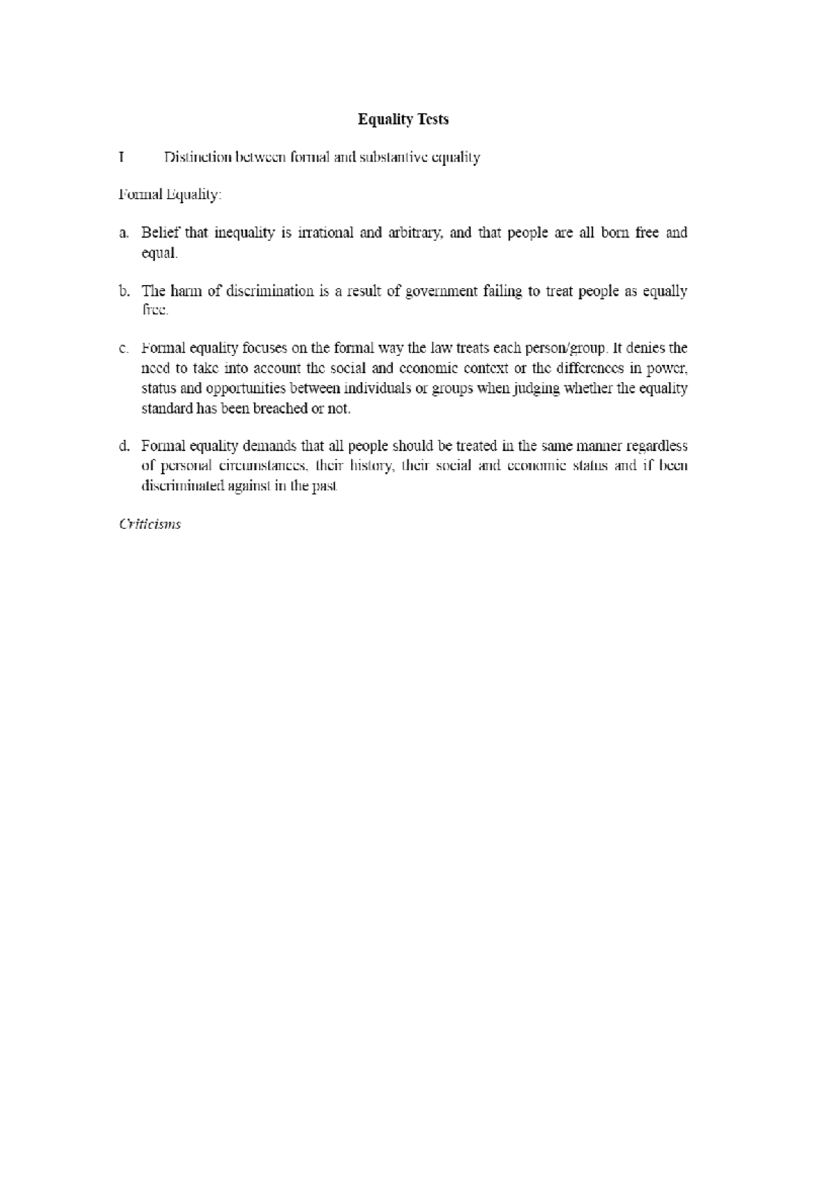 Equality exam - Equality Tests I Distinction between formal and ...