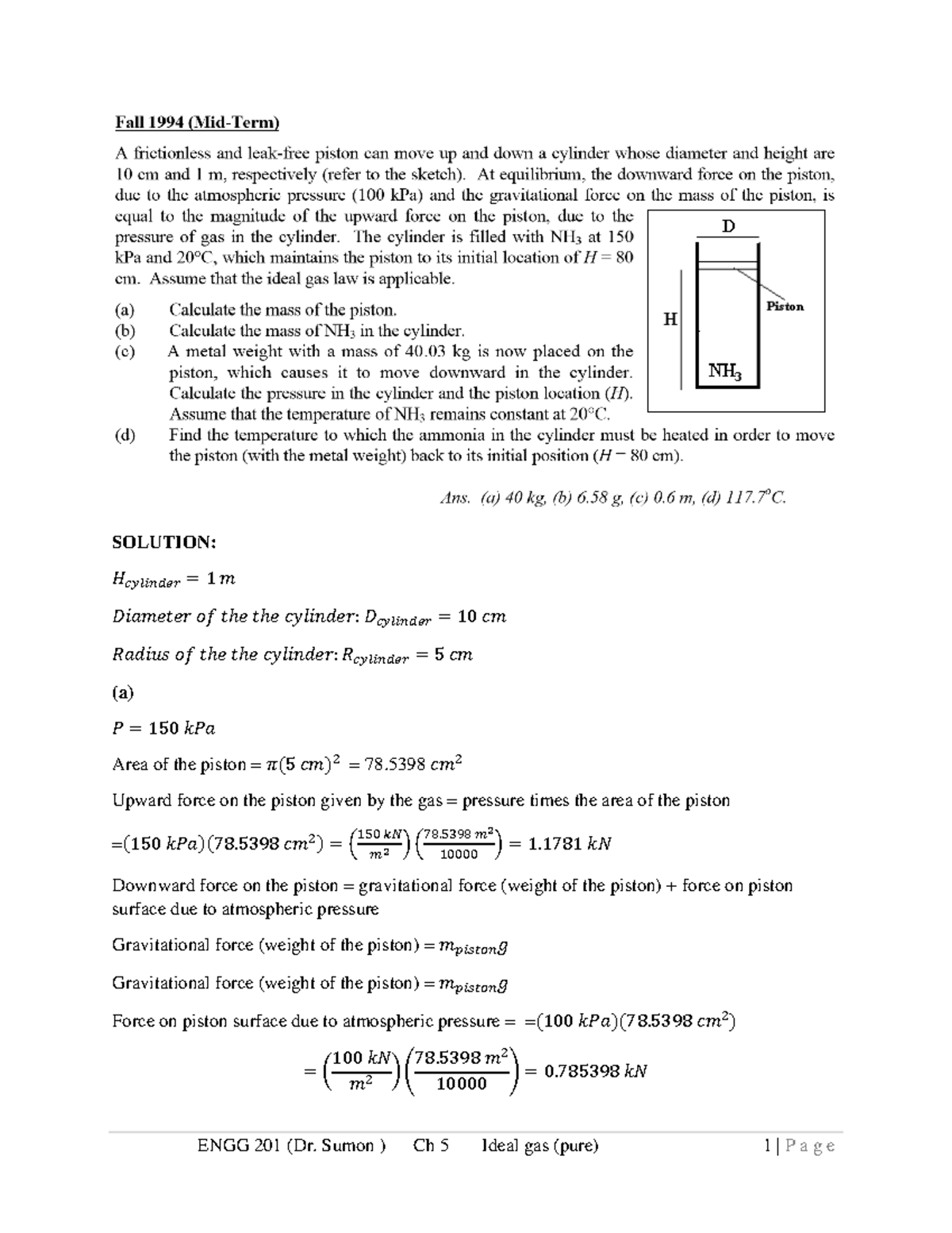 Ch 5 -Practice Problems -Set I- Solution - ENGG 201 (Dr. Sumon ) Ch 5 ...