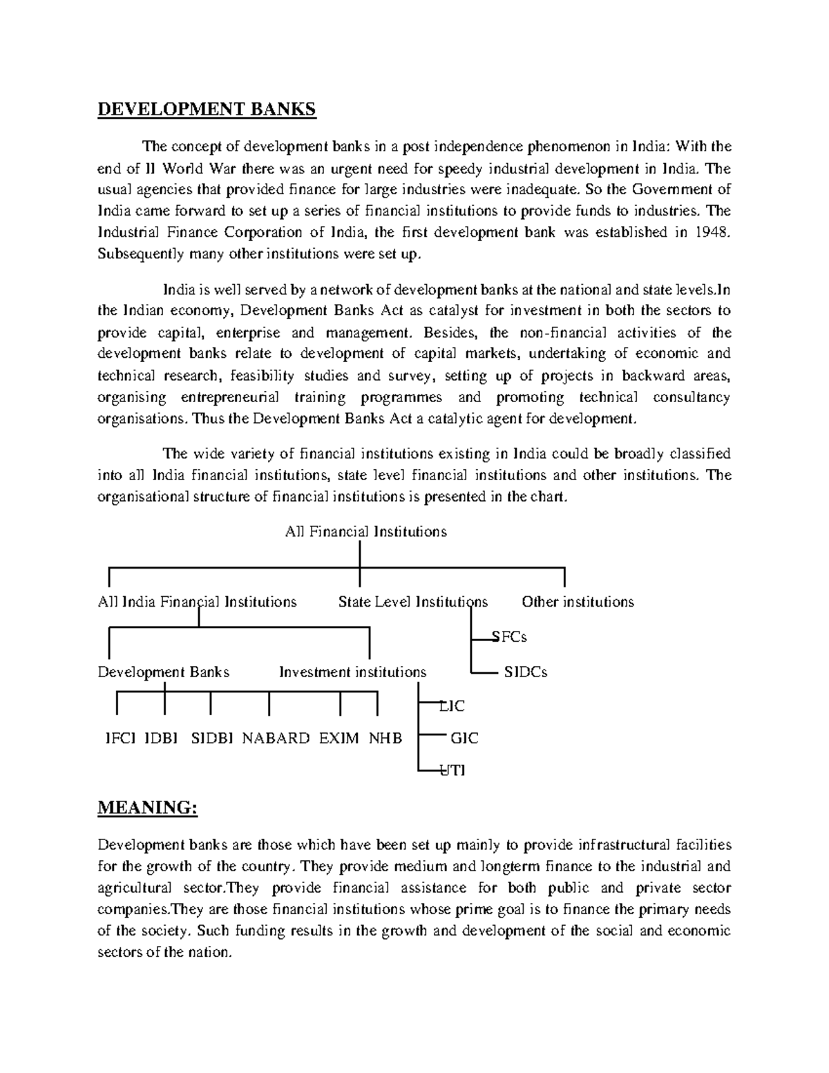 Development Banks - DEVELOPMENT BANKS The concept of development banks ...