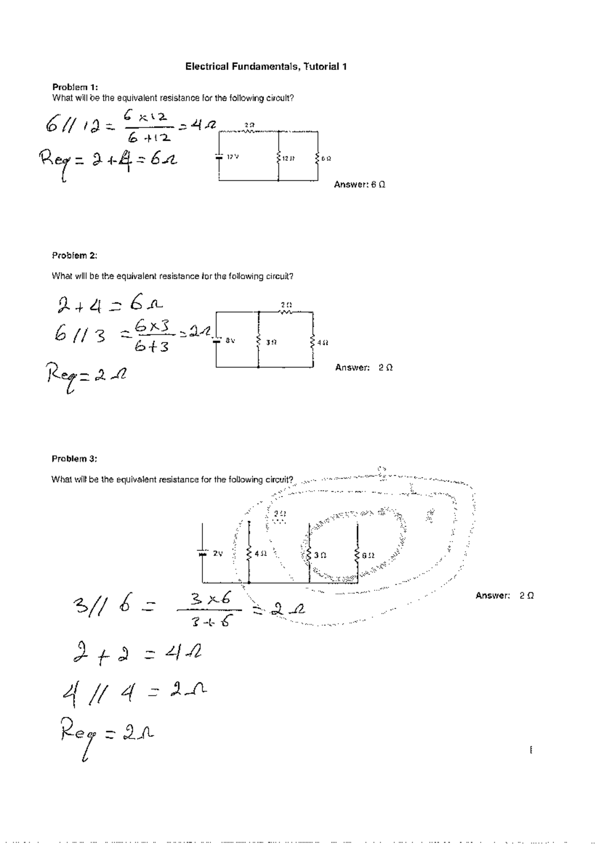 Tutorial 1 solution - Electrical Fundamentals, Tutorial 1 Problem 1 ...