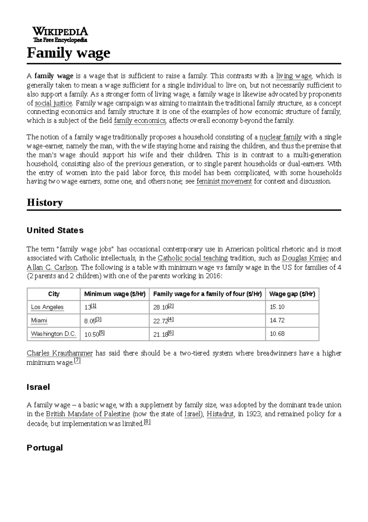 Family wage - This contrasts with a living wage, which is generally ...