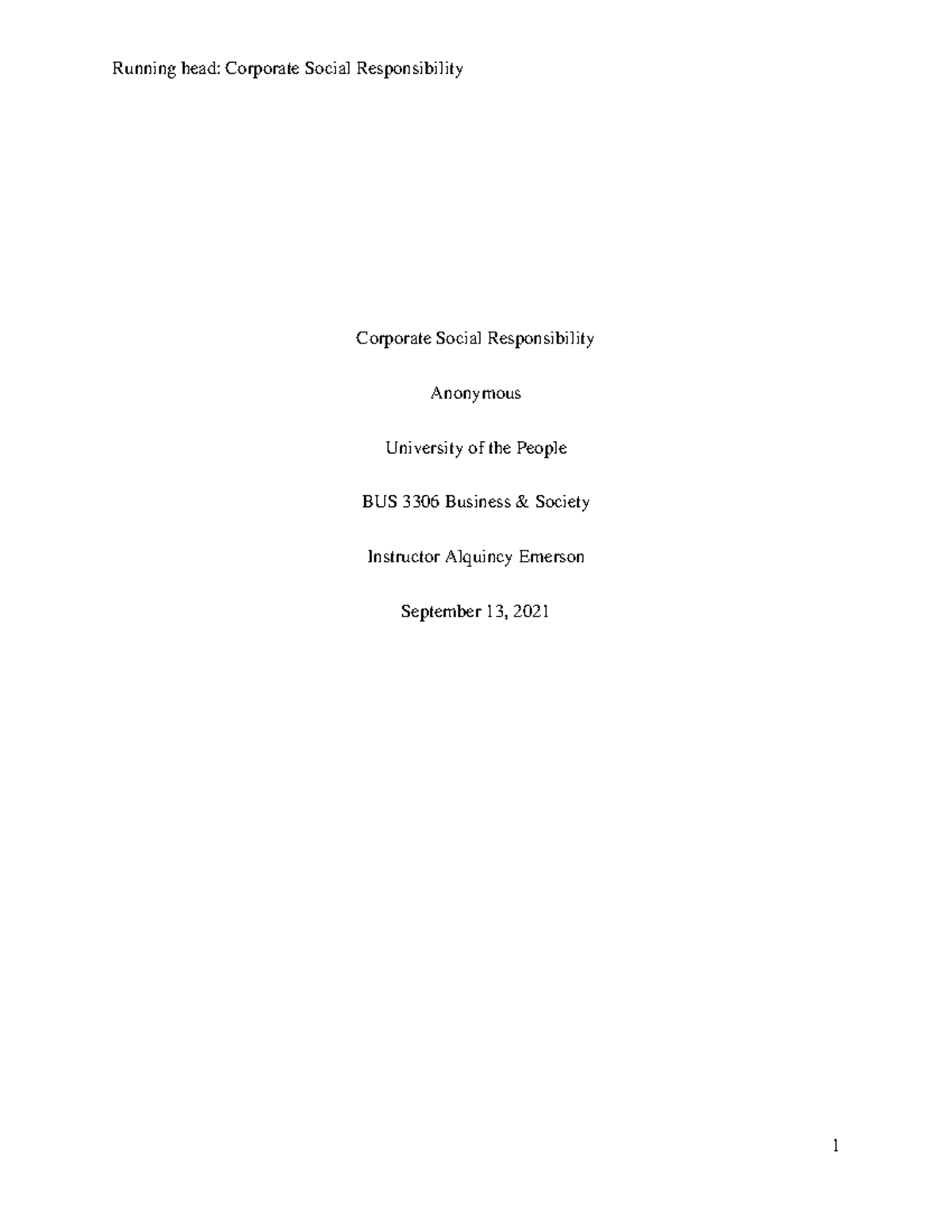 Bus 3306 Writing Assignment Unit 2 Corporate Social Responsibility