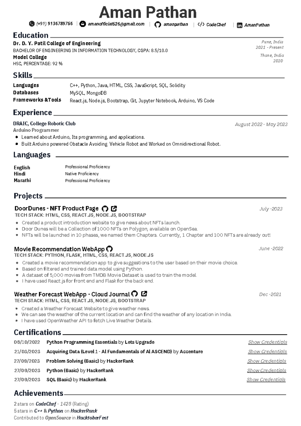 Practical Dsbda Languages Databases Frameworks Andtools Aman Pathan 91 9136789756 Skills