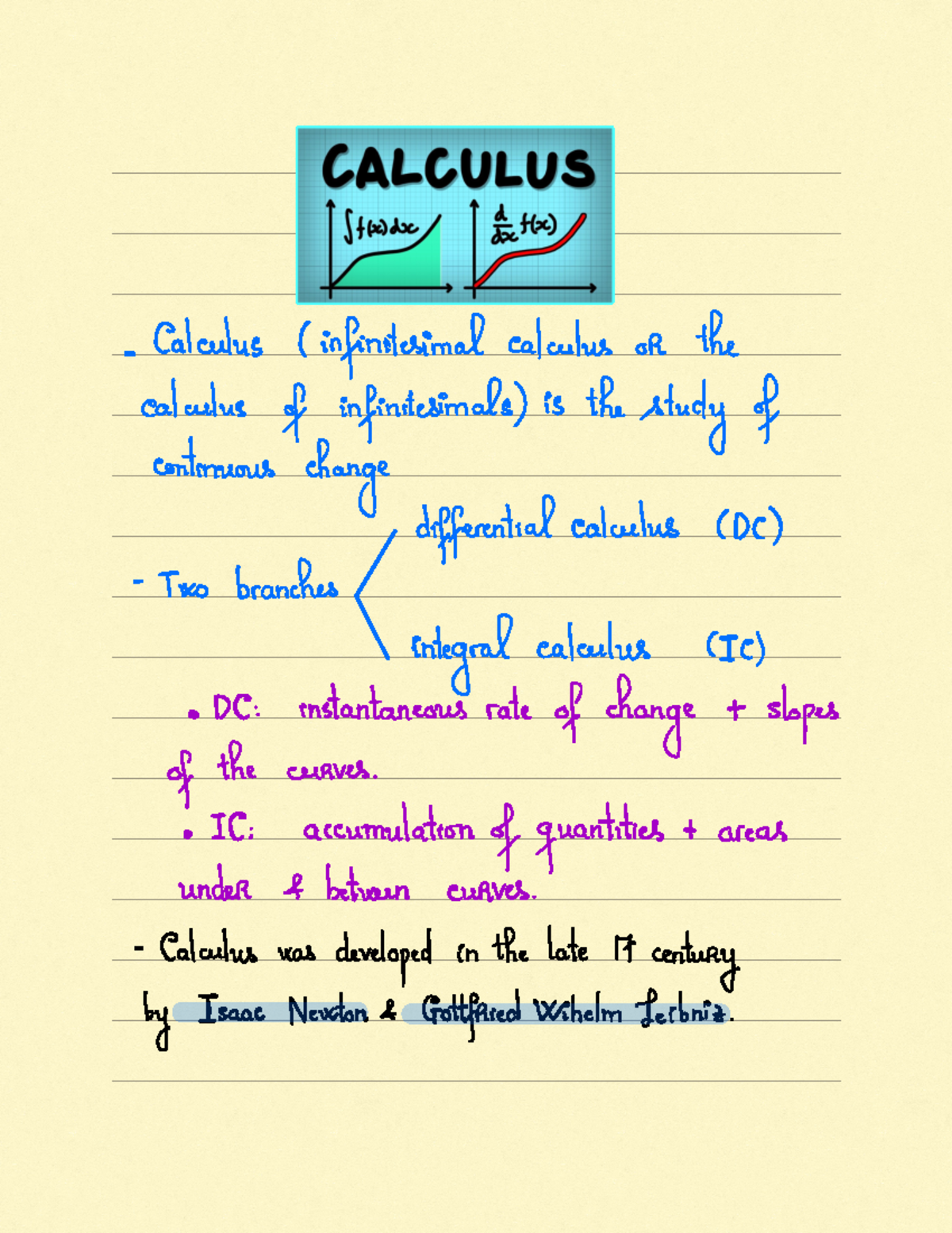 Section 6 - lecture notes - Calculus infinitesimal calculus or the ...