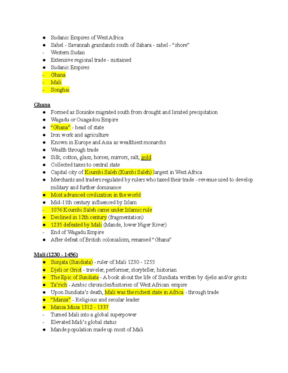 BLS 100 01 African Civilizations - Sudanic Empires of West Africa Sahel ...