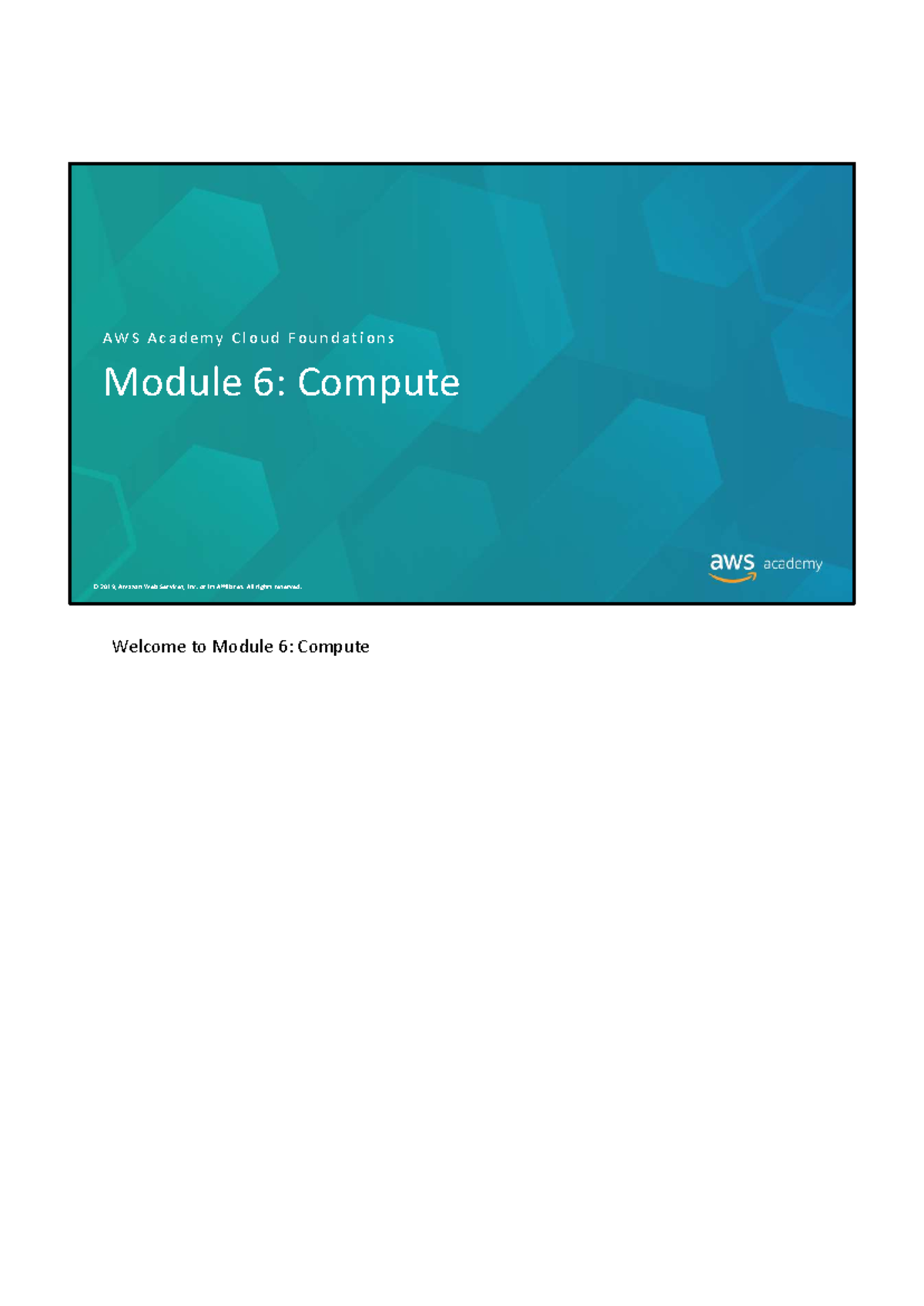 Pdfcoffee - cloud - Module 6: Compute A W S A c a d e m y C l o u d F o u n d a t i o n s © 2019 ...