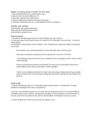 Algae Paper overview bio lab - Algae Paper overview The following ...