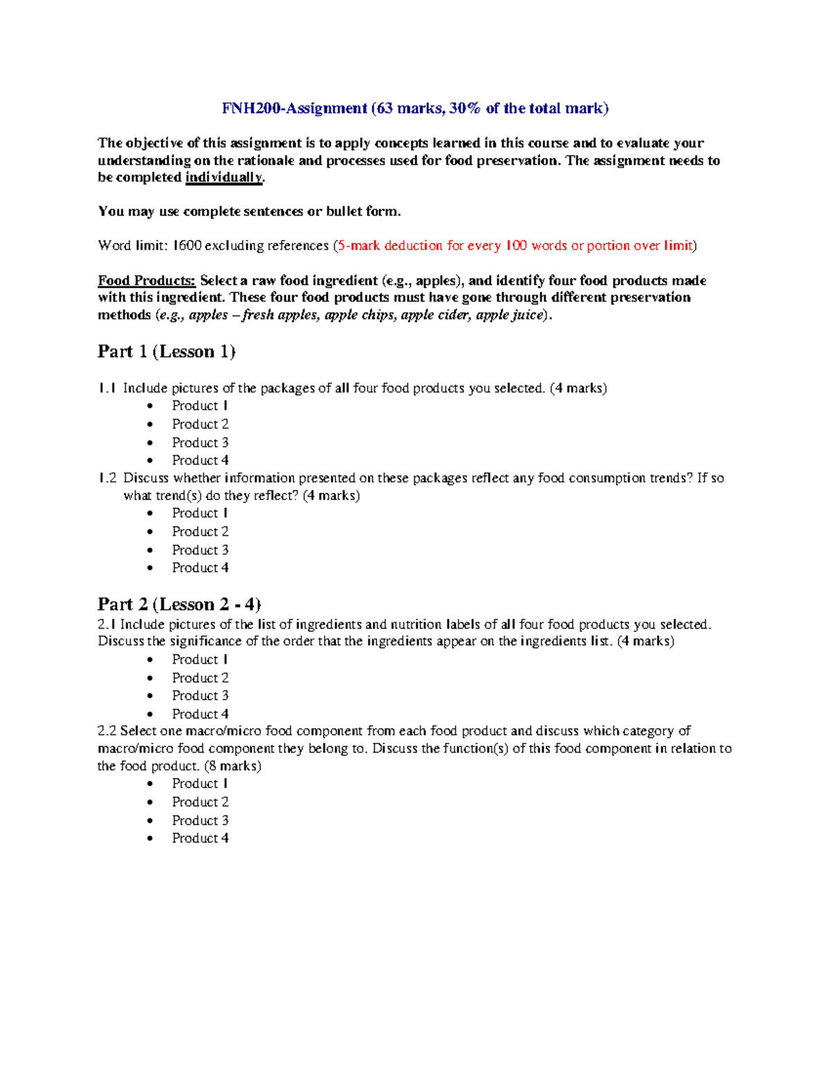 FNH200 Assignment Instructions 2023 - FNH200-Assignment (63 marks, 30% ...