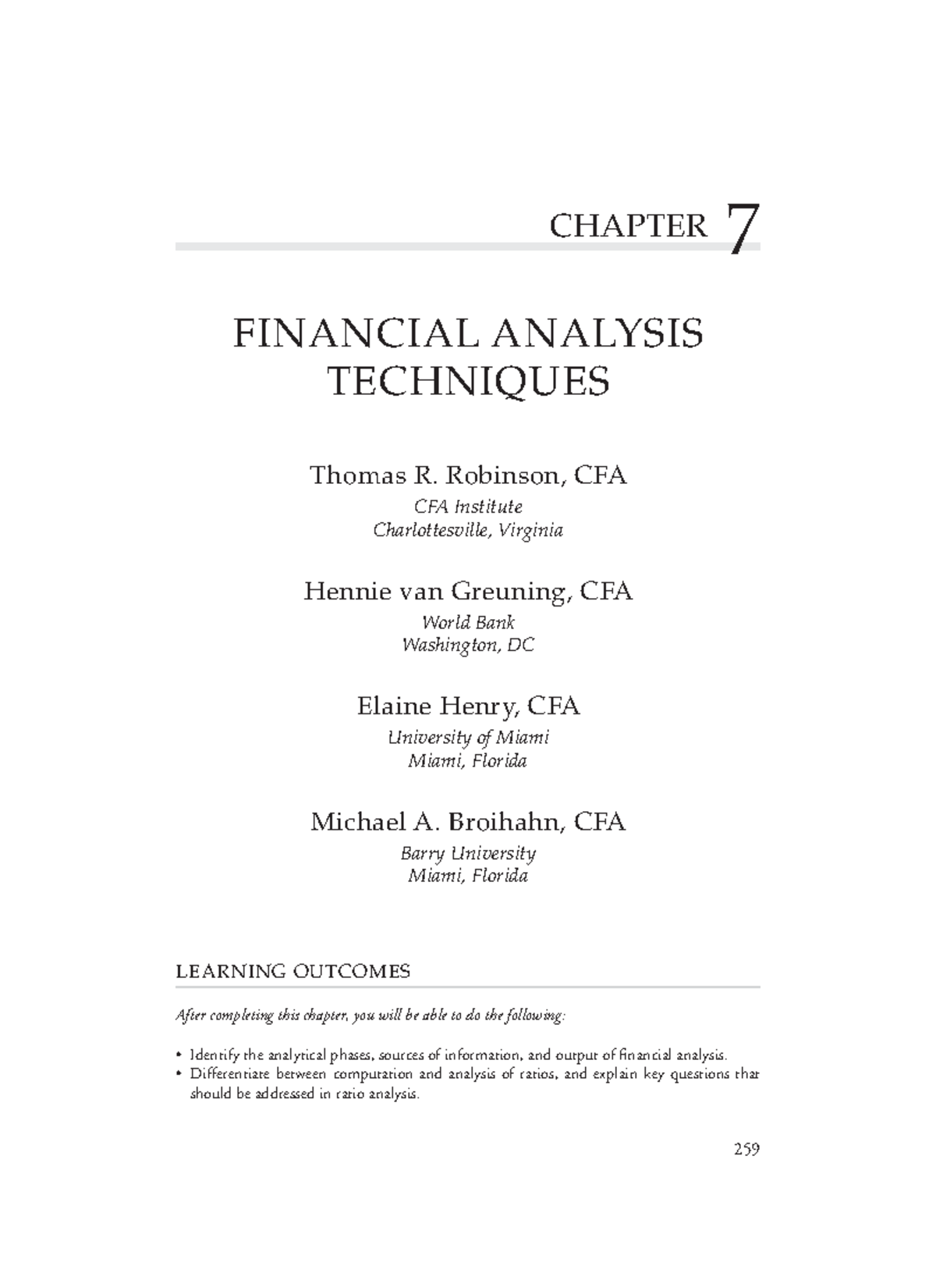 Lectura Cortada - 259 CHAPTER 7 FINANCIAL ANALYSIS TECHNIQUES Thomas R ...