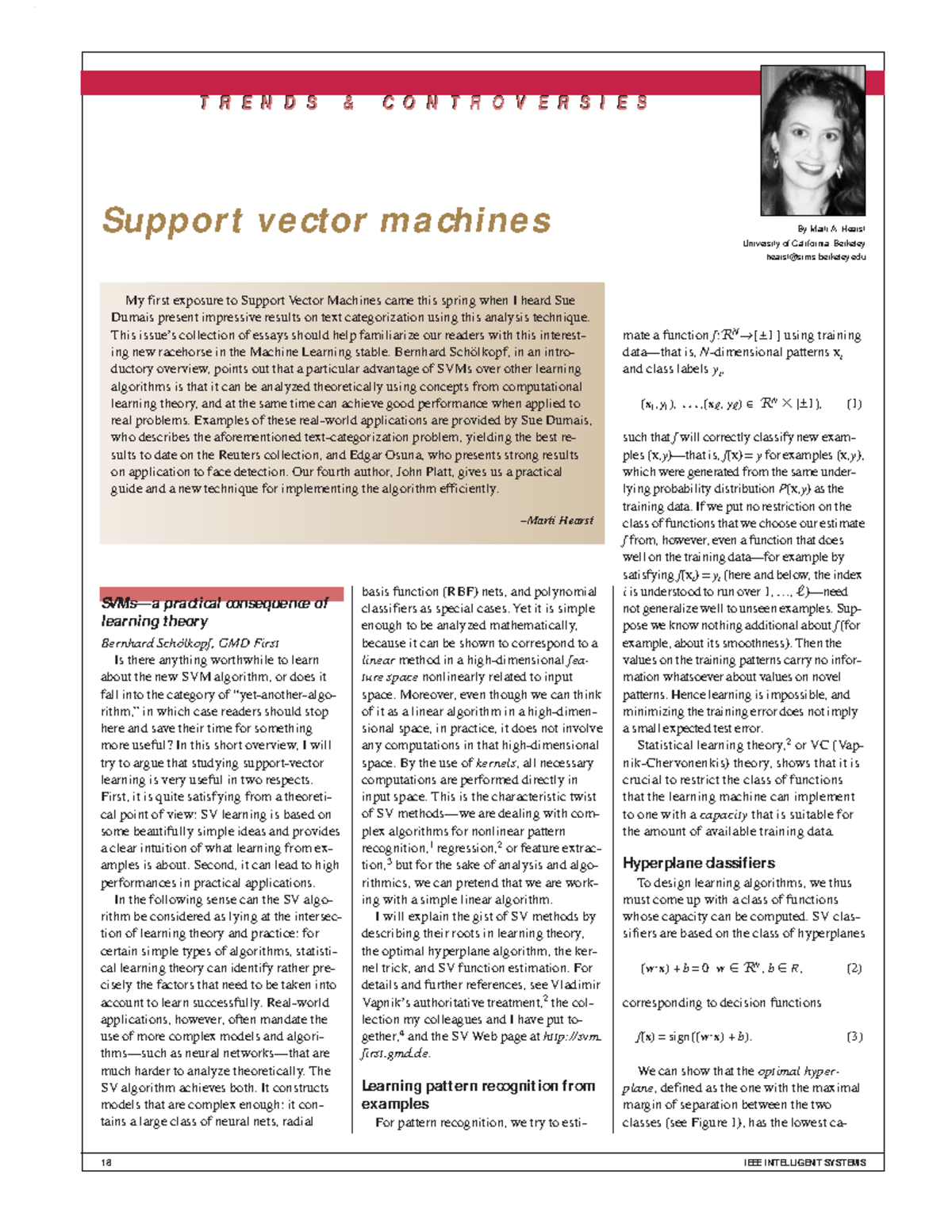 Support vector machines - T R E N D S C O N T R O V E R S I E S Support ...