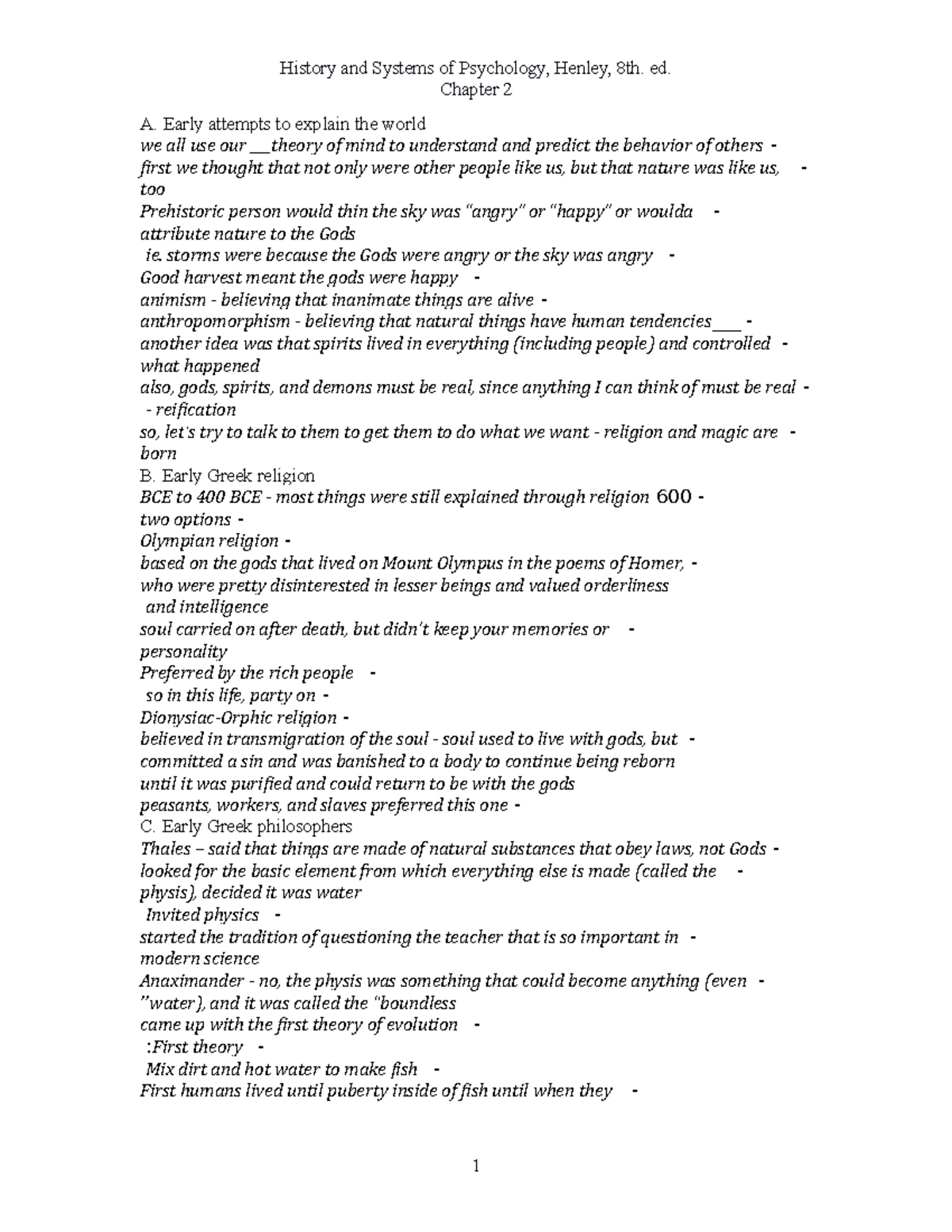 History of psych Chapter 2 Outline-Student - Chapter 2 A. Early ...