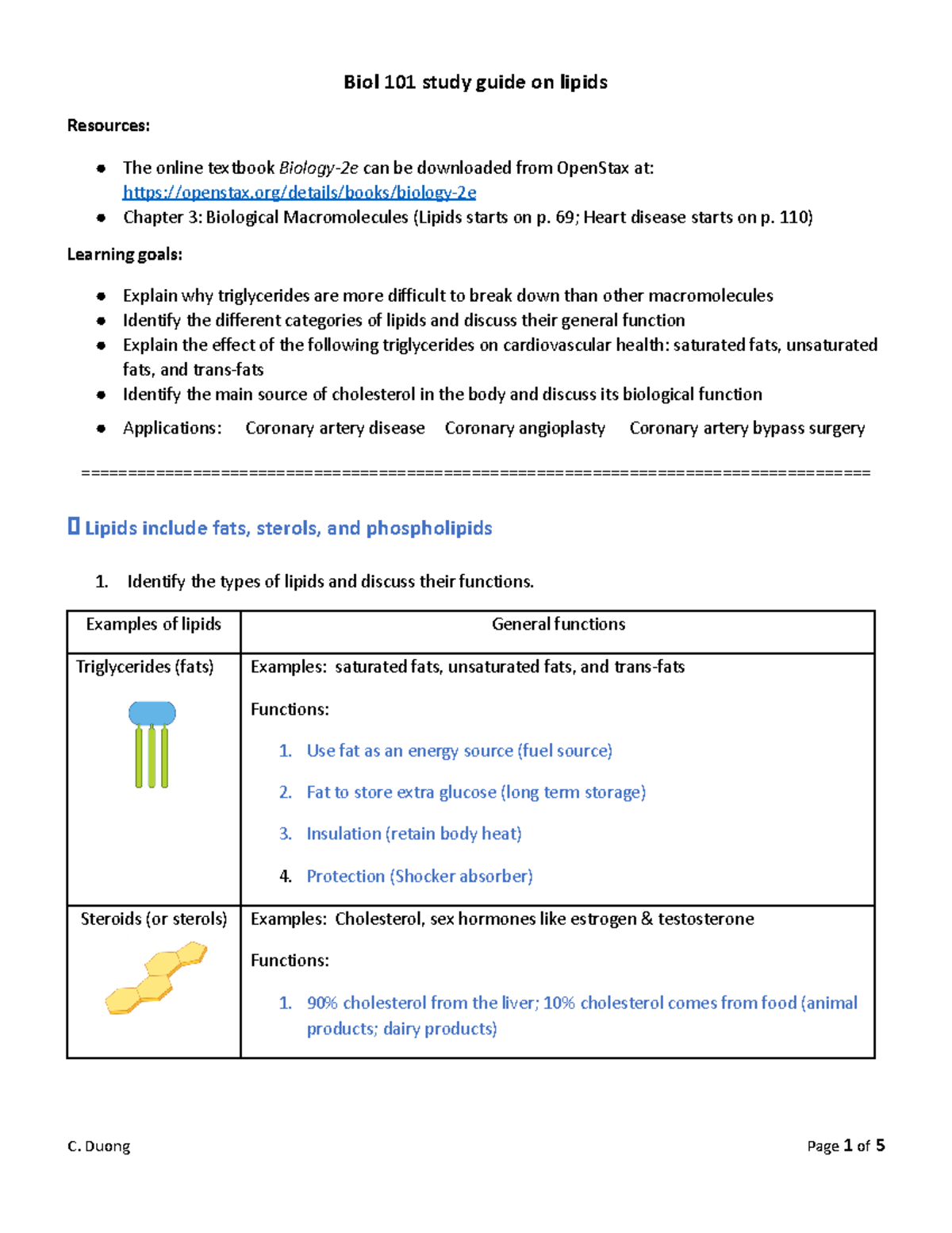3- Study guide on lipids F21 - Biol 101 study guide on lipids Resources ...