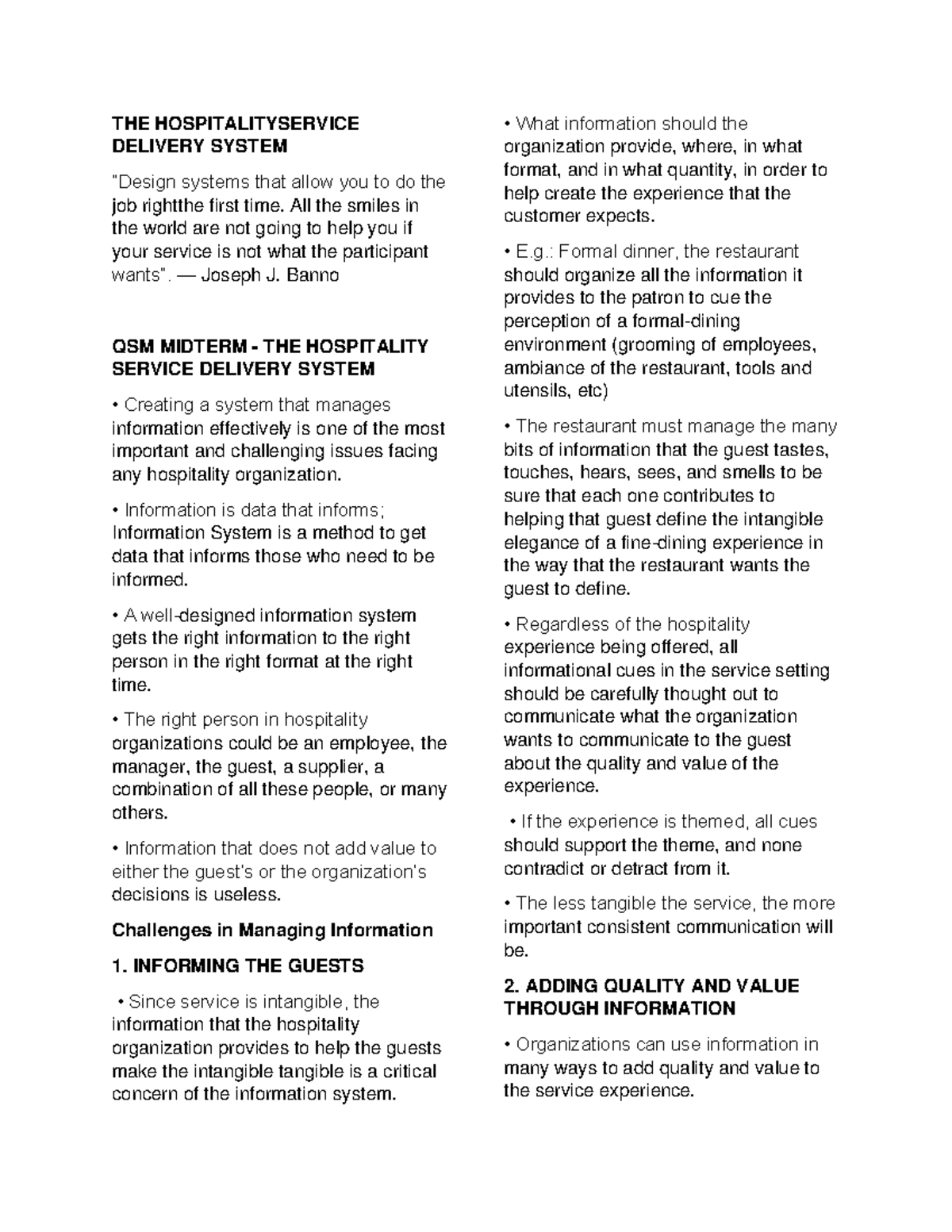 QSM- Reviewer Midterm - Tourism - Studocu