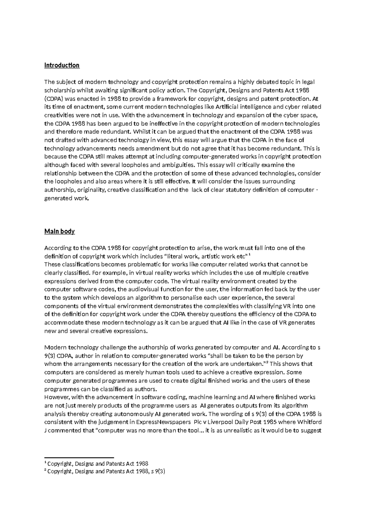 Copyright essay - Introduction The subject of modern technology and ...