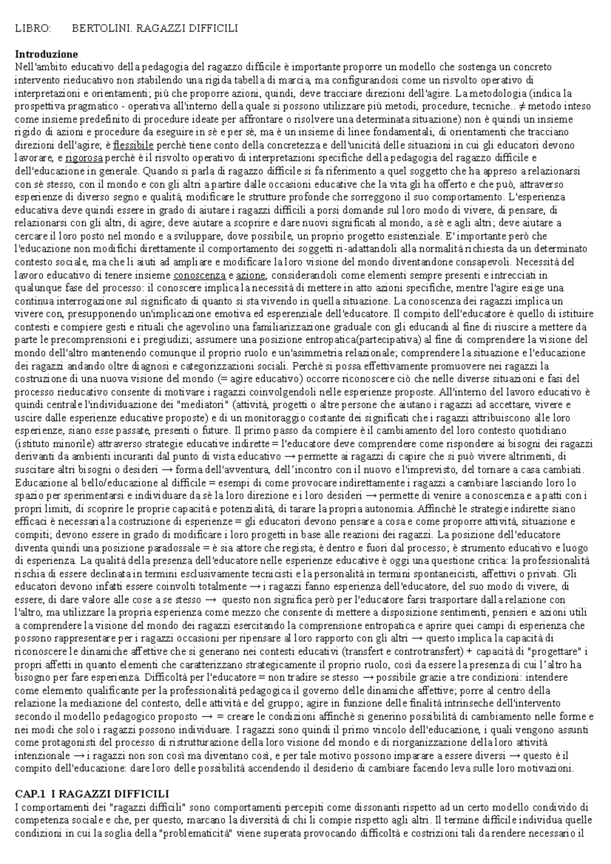 Riassunto Libro Ragazzi Difficili-Bertolini - LIBRO: BERTOLINI. RAGAZZI ...