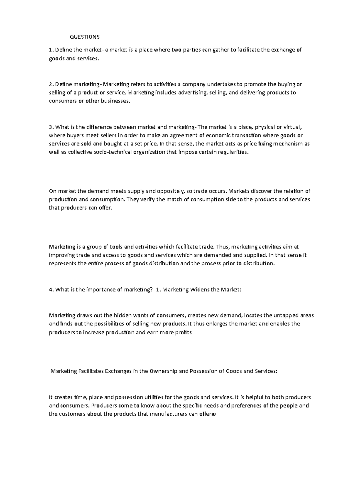 Basic Marketing - asdasda - QUESTIONS Define the market- a market is a ...