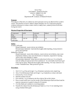 Lab 9 o chem - lab 9 ochem lab report completed - Robert Bradley Lab ...
