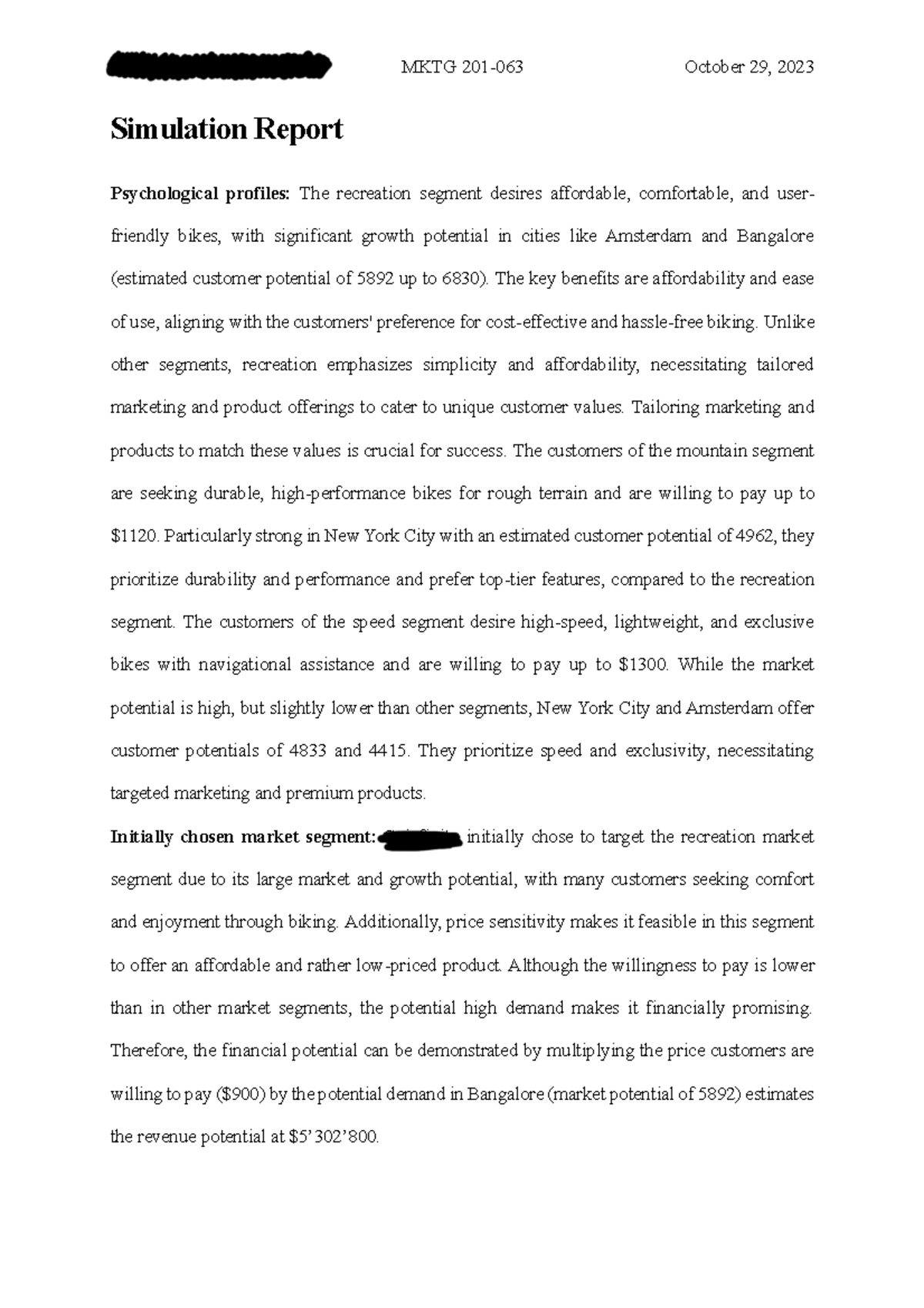 Simulation Report Marketplace 2023 - Simulation Report Psychological ...