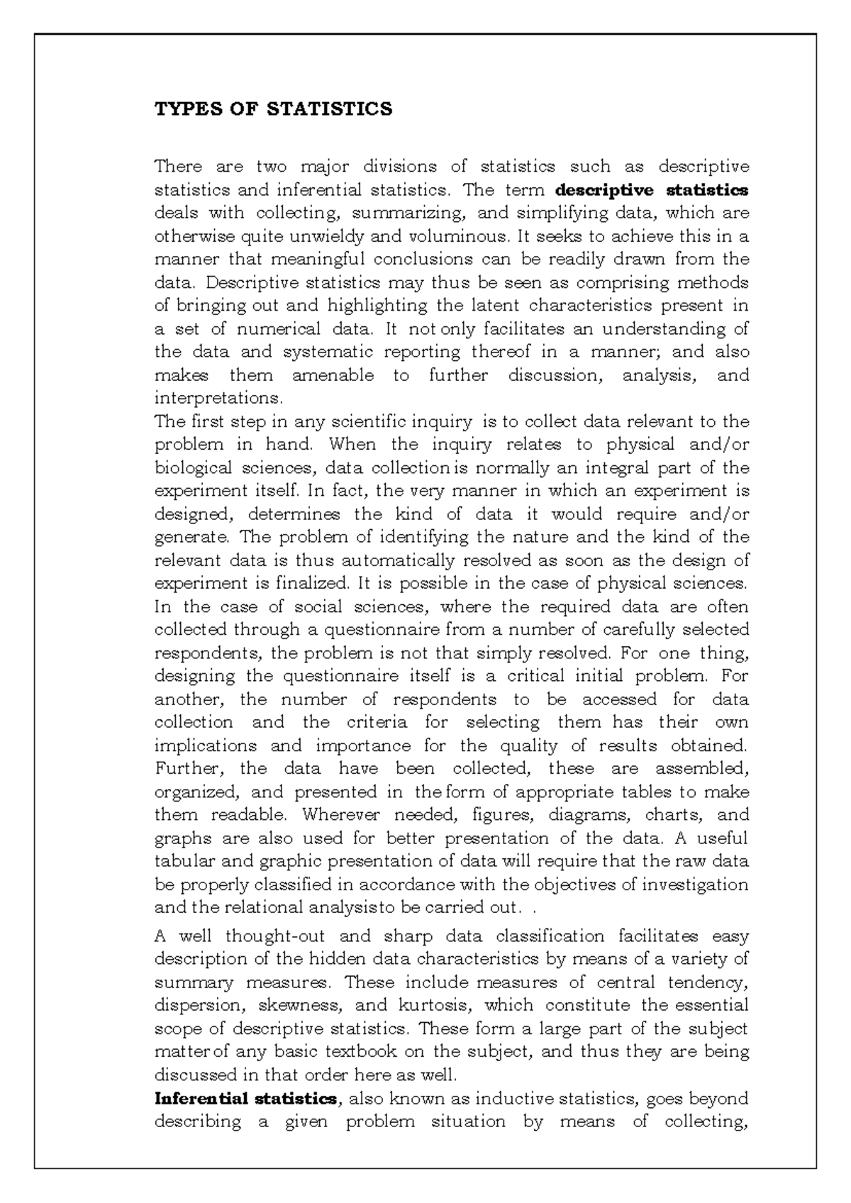 Types AND Scope OF Statistics-Business Statistics 1C01COM - TYPES OF ...