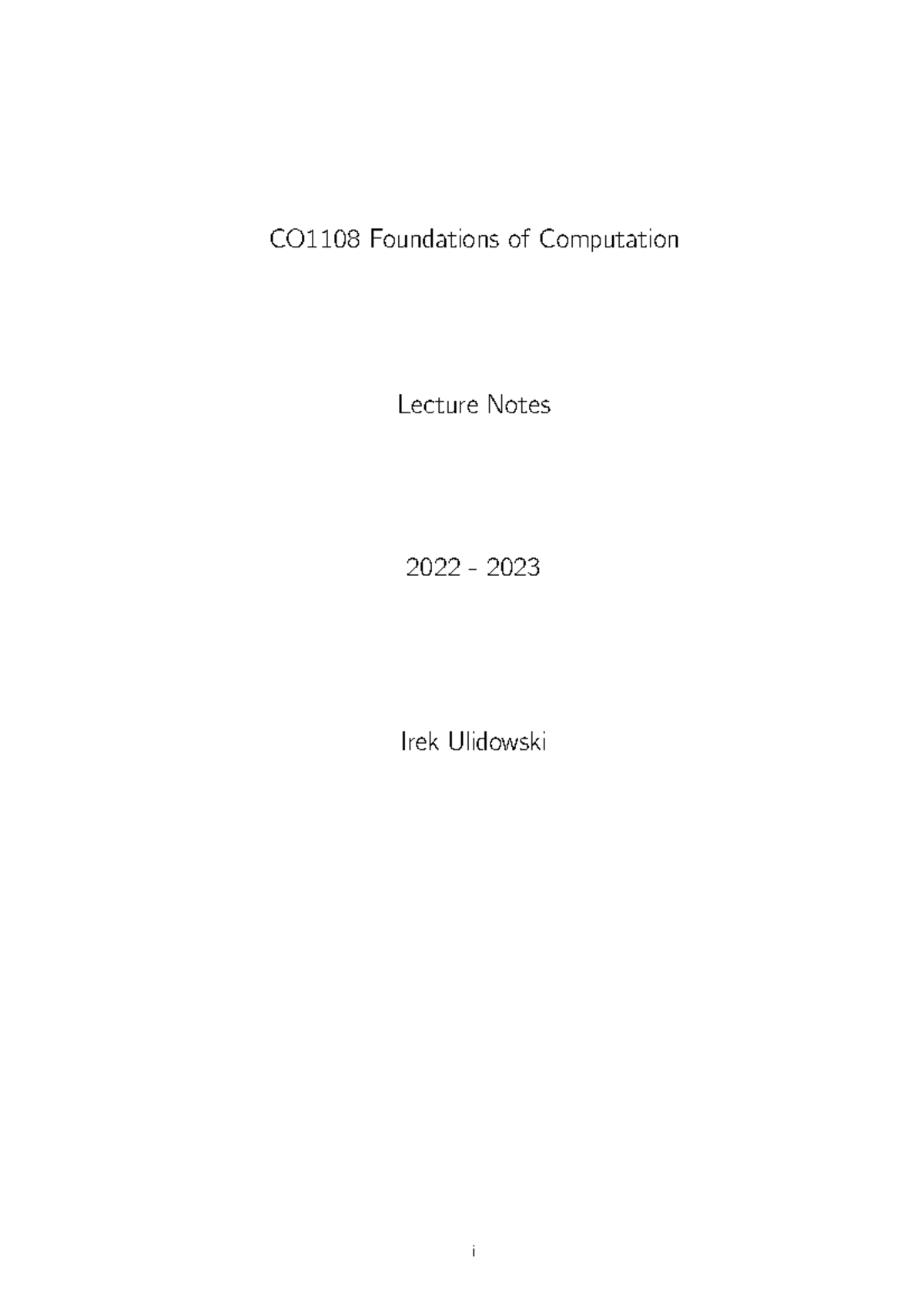 Notes - CO1108 Foundations of Computation Lecture Notes 2022 - 2023 ...