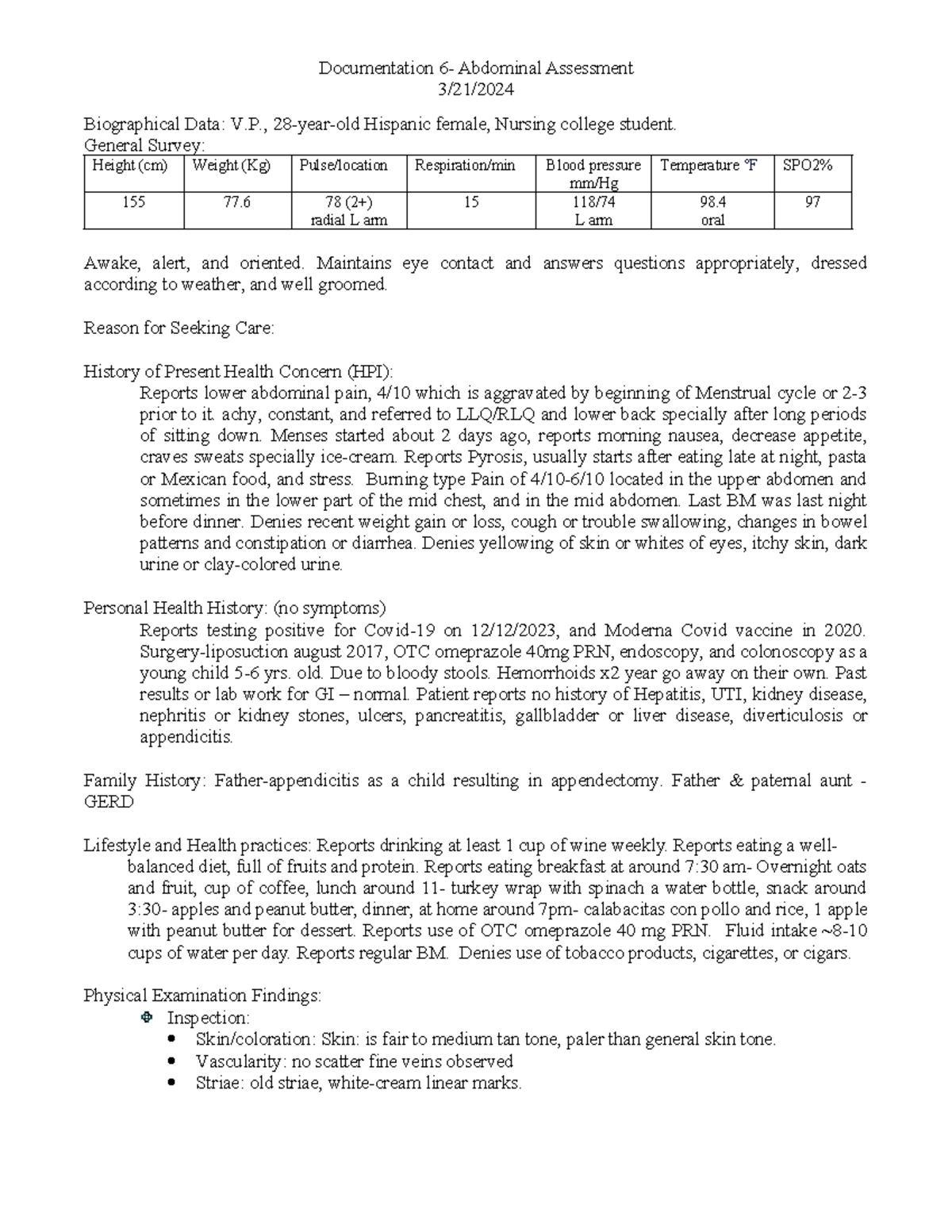 Documentation 6 - Abdominal assessment - Documentation 6- Abdominal ...
