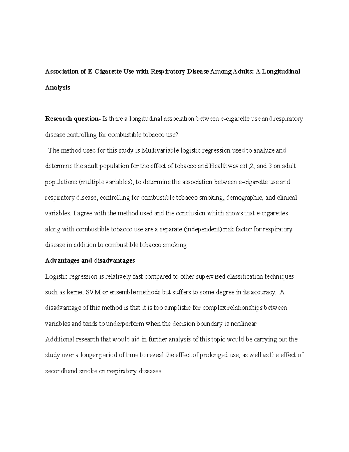 IHP 340 7-1 Discussion-Article Critique - Association of E-Cigarette ...