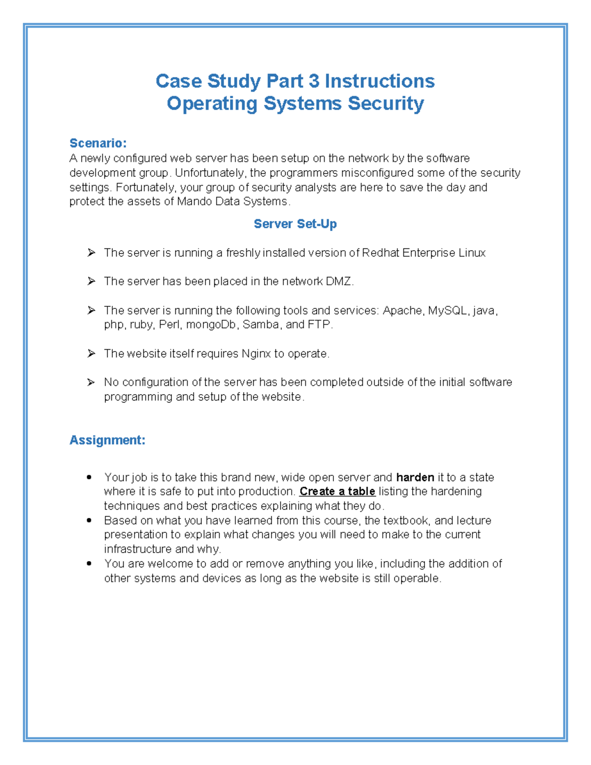 Module 7 - Case Study 3 Operations Systems Security Instructions - Case ...