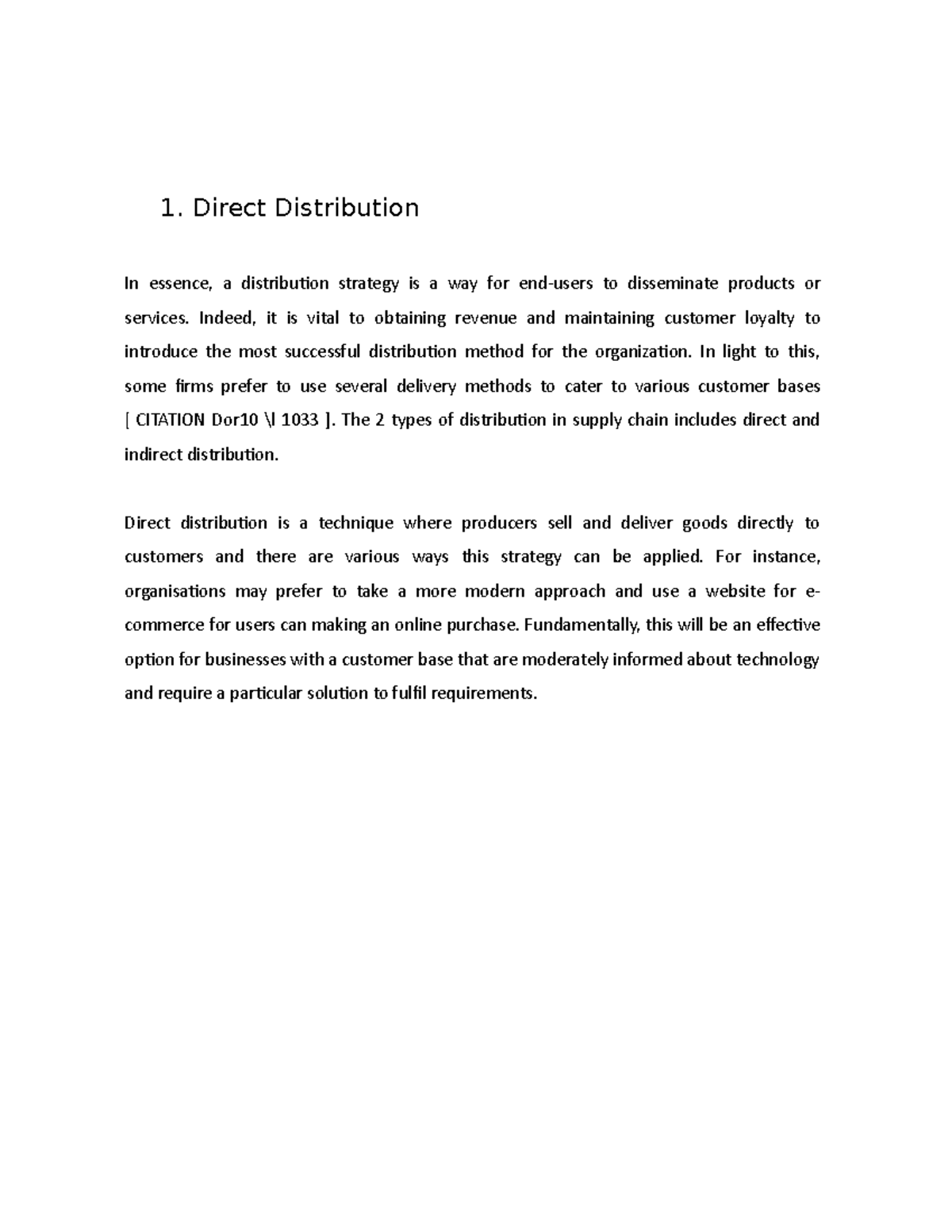 SCM - Class Activity - SCM - 1. Direct Distribution In essence, a ...