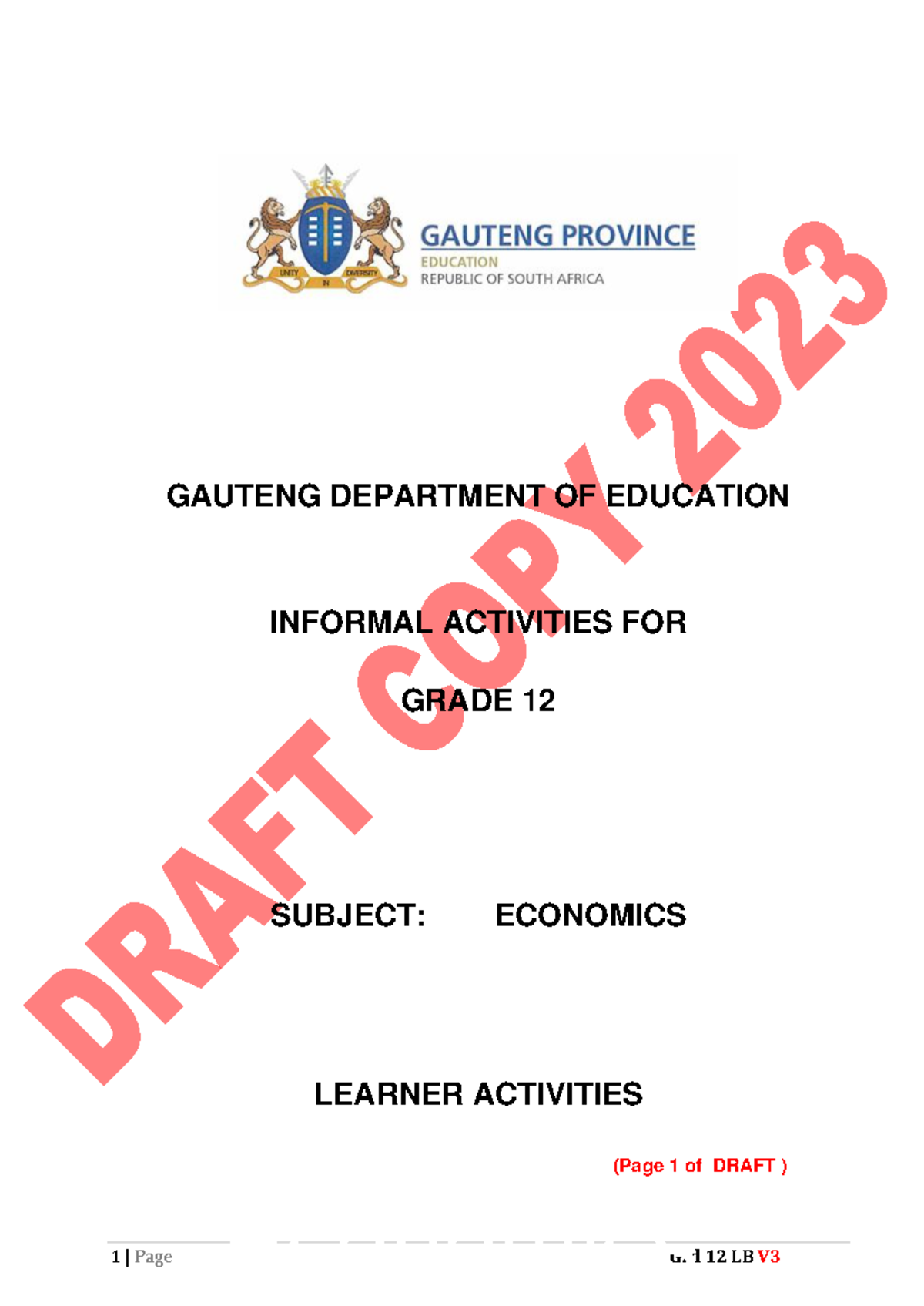 GDE Learner Activites Grade 12 2023 Contemp ECON Issues 10 Aug 2023 - 1 ...