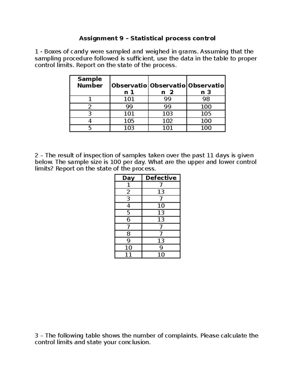Assignment Statistical process control - Assignment 9 – Statistical ...