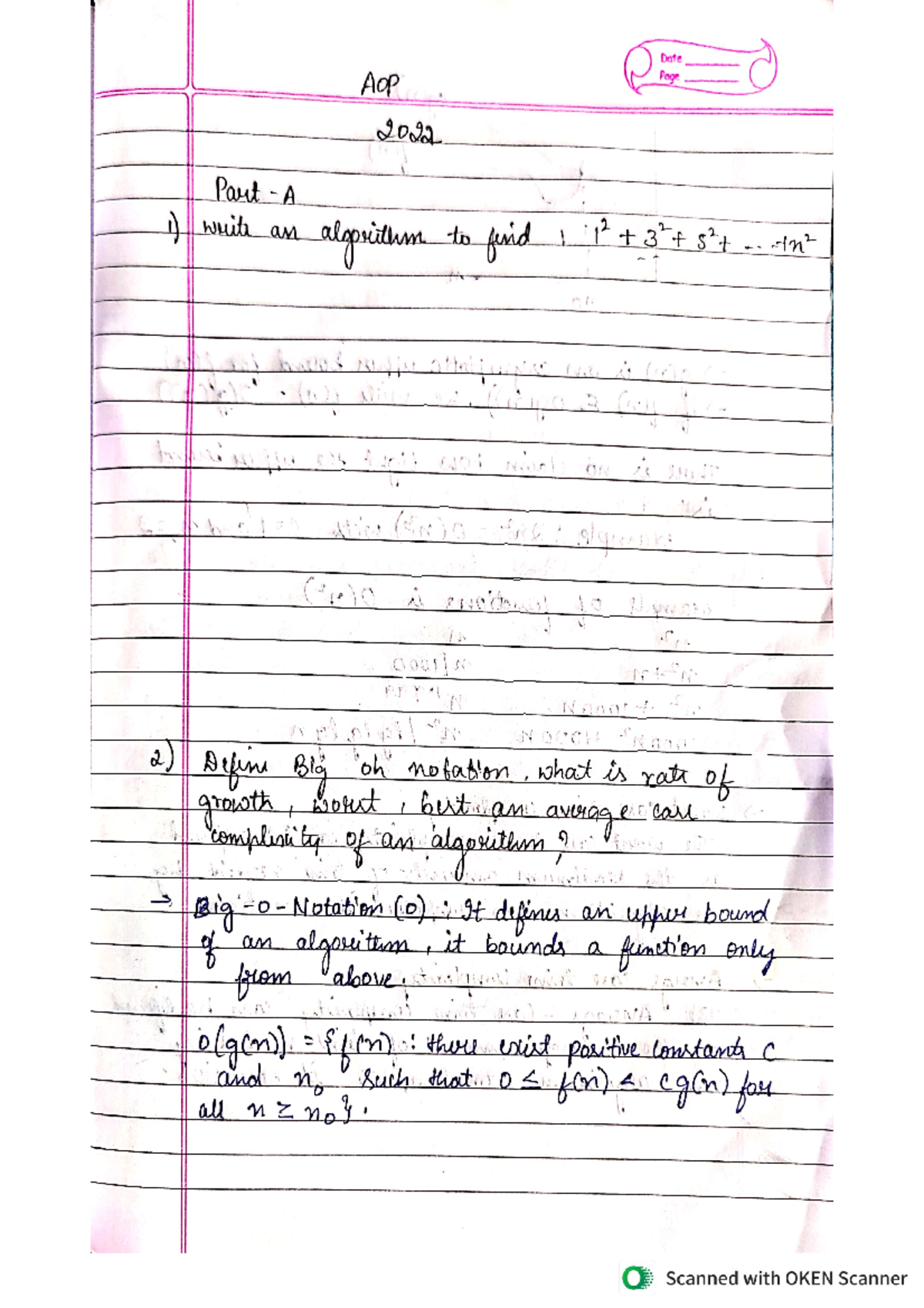 Aop paper - ART OF COMPUTER - Date AOP Page 2022 Part A 1) write an ...