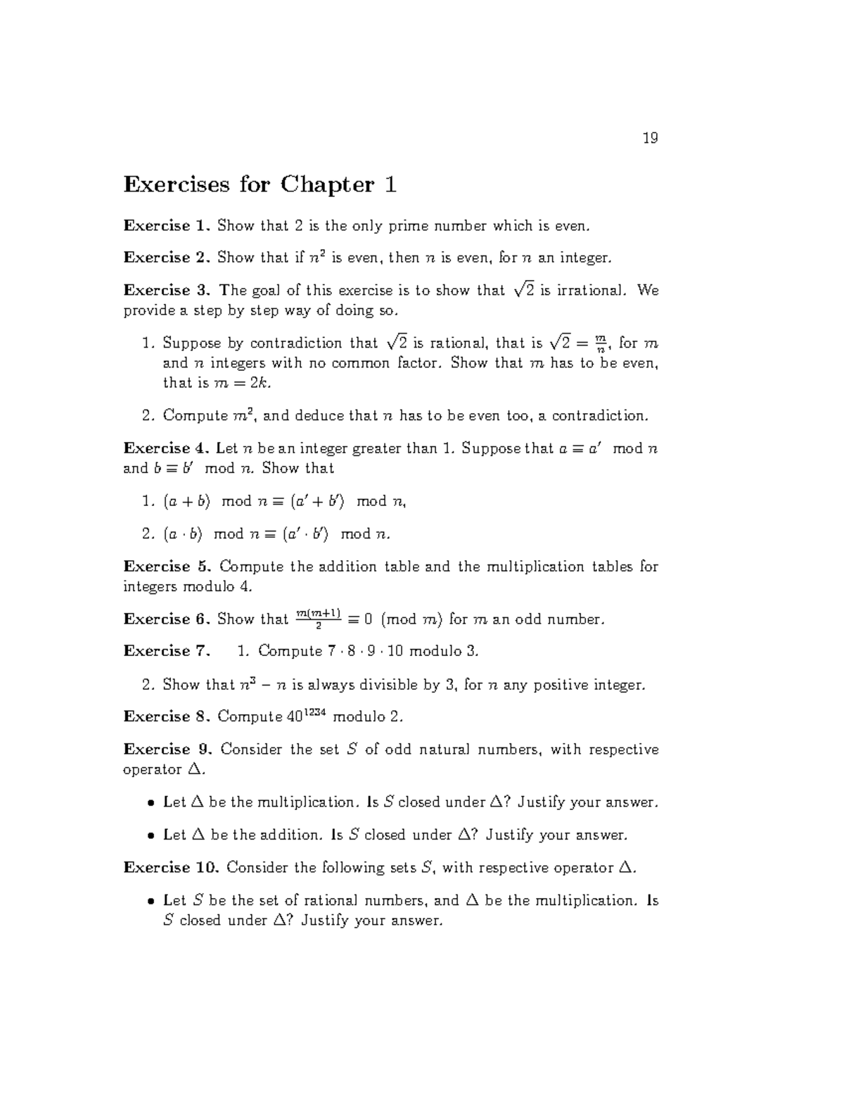 HW1 - HW1 - 19 Exercises for Chapter 1 Exercise 1. Show that 2 is the only prime number which is ...