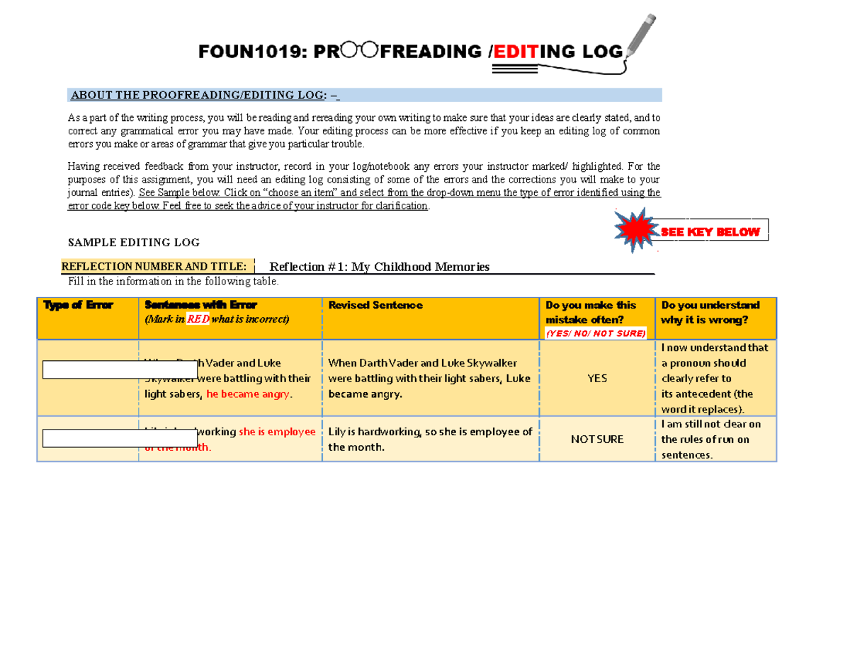 Proofreading and Editing for refelective essay 1 - ABOUT THE ...