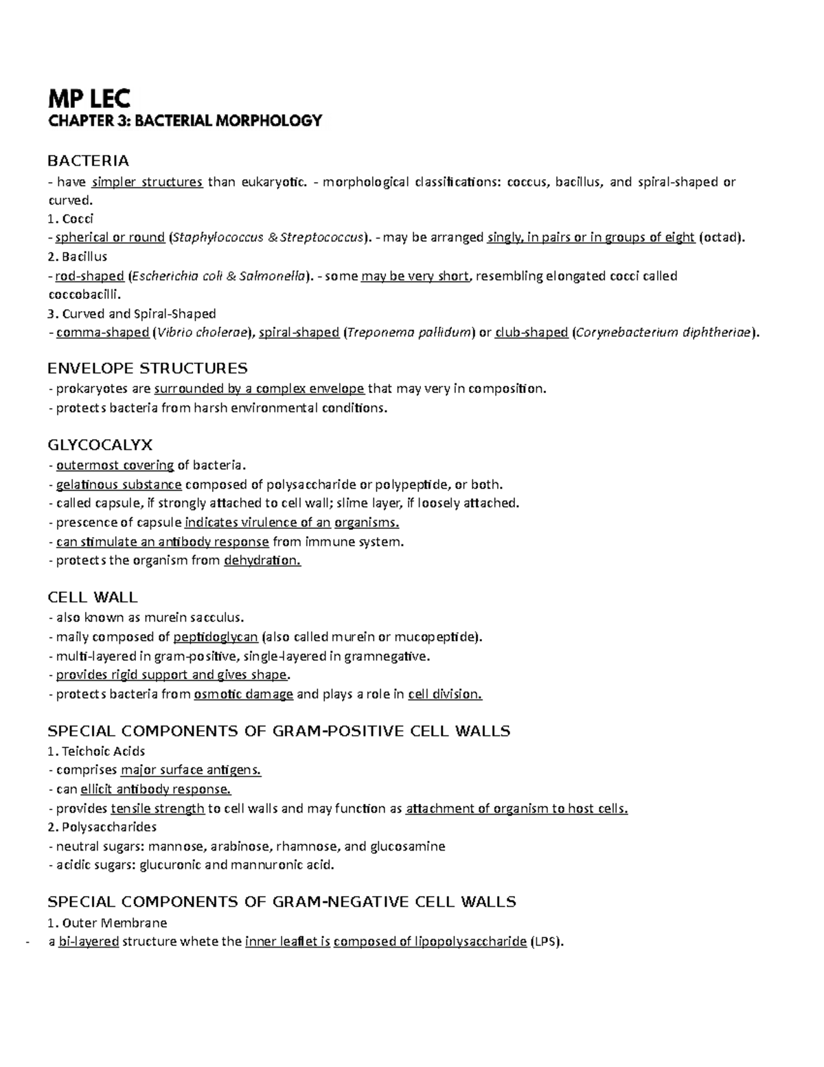 Chapter 3 Bacterial Morphology MP Lec - BACTERIA have simpler ...
