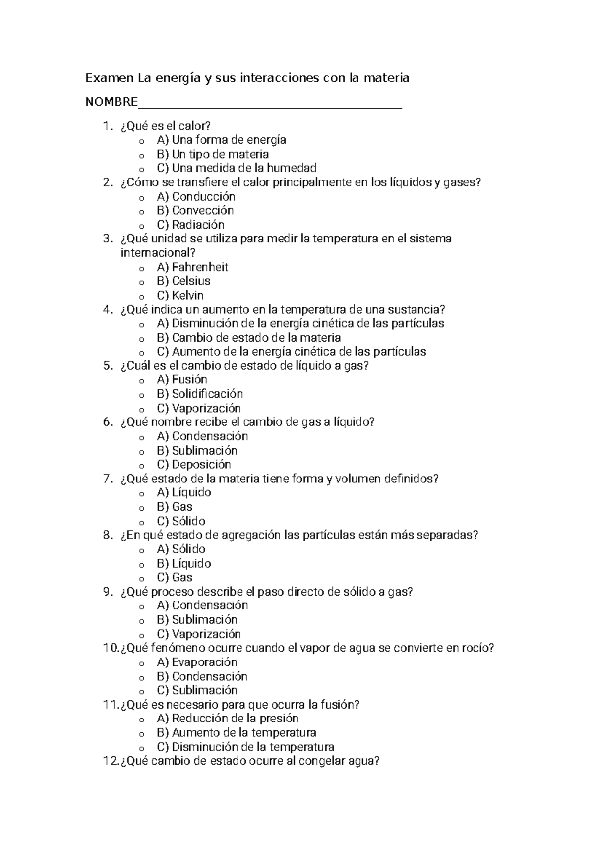 Quimica - Ensayos - Examen La energía y sus interacciones con la ...